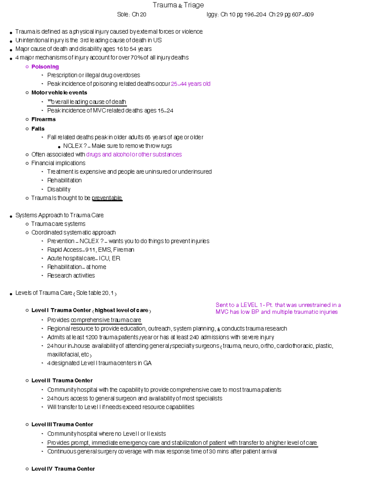Trauma Triage Overview: Key Concepts from Ch 20, Iggy & Sole - Studocu