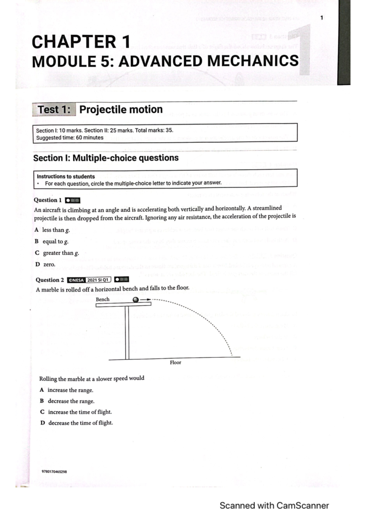 HSC PHYSICS YEAR 12 Test 1: Projectile Motion Questions & Answers - Studocu
