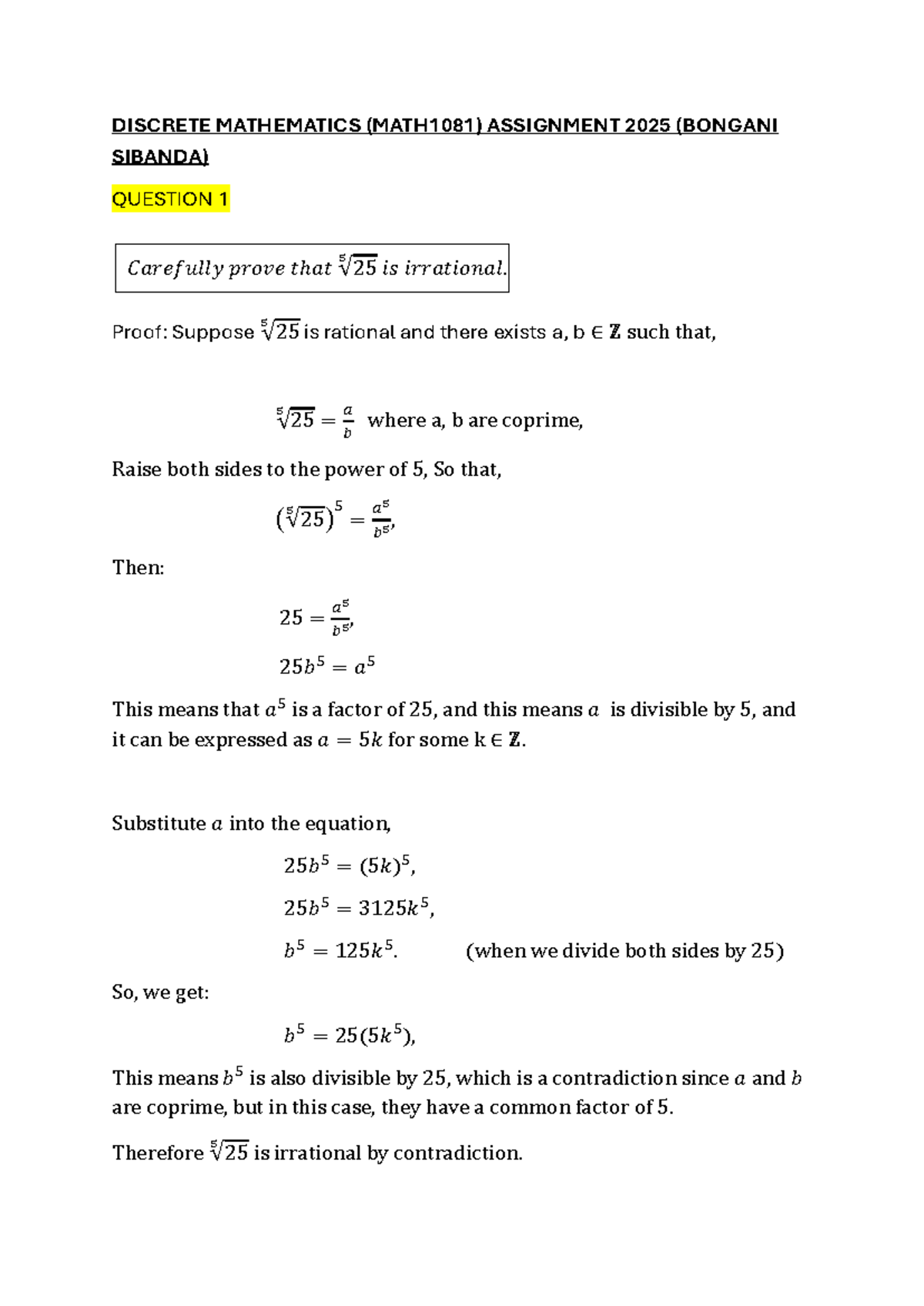 Final Assignment for Discrete Mathematics (MATH1081) - 2025 - Studocu