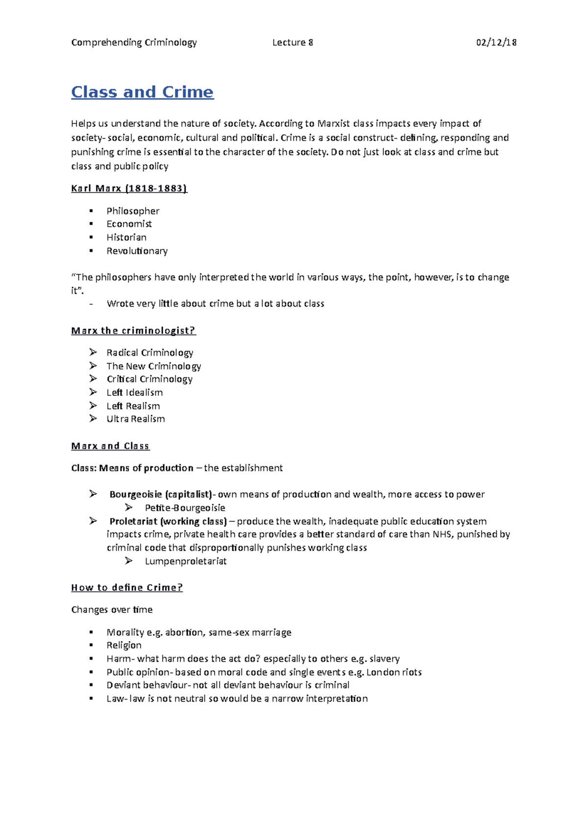 Class and Crime L8 - Class and Crime Helps us understand the nature of ...