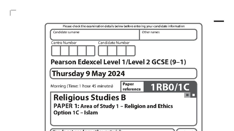 1RB0 1C GCSE Religious Studies B Exam Paper - May 2024 - Studocu