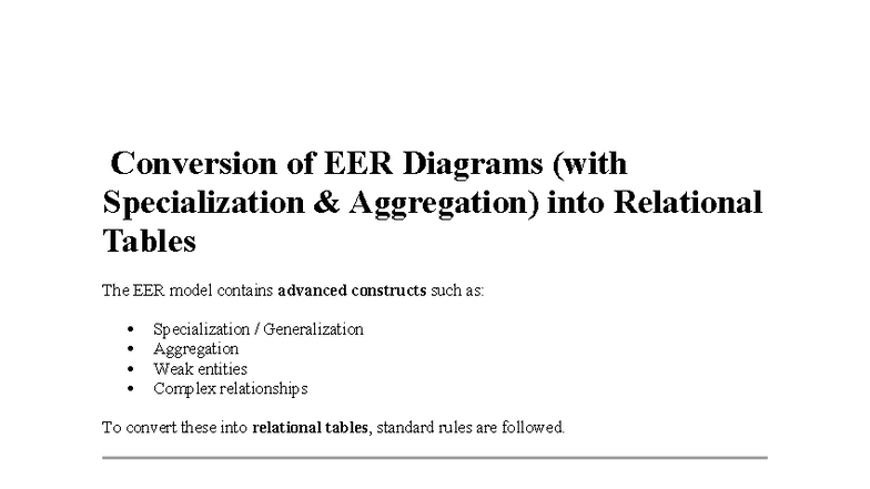 EER Diagrams to Relational Tables: Specialization & Aggregation Guide ...