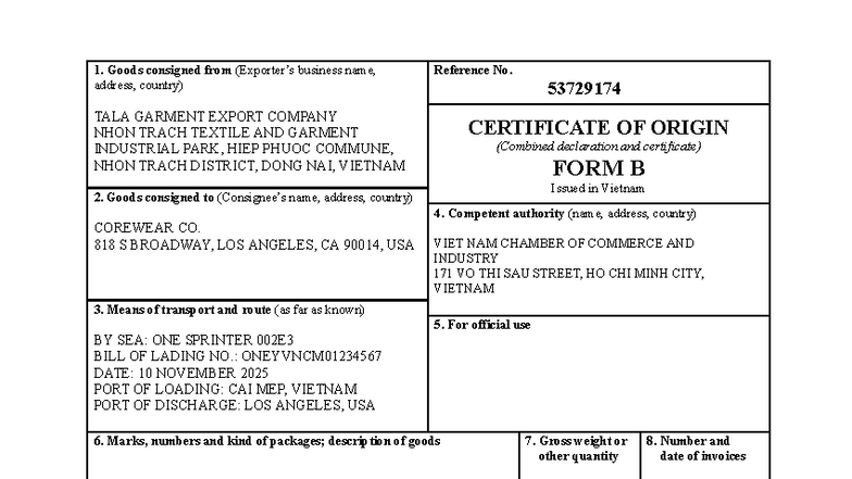 CO - CO Form B for Goods Exported from Vietnam to USA - Studocu