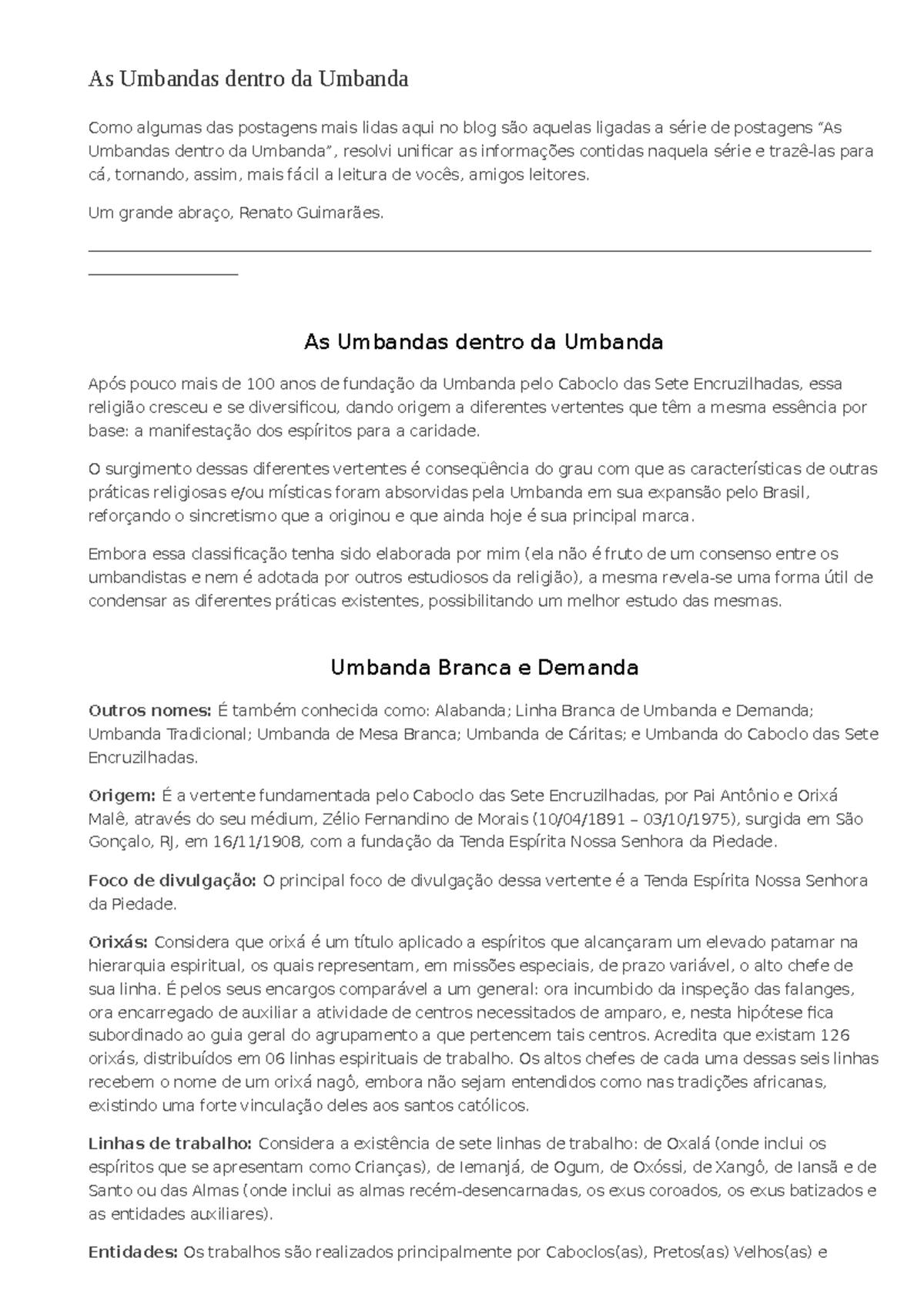 Umbanda dentro da Umbanda: Uma Análise das Vertentes e Práticas - Studocu