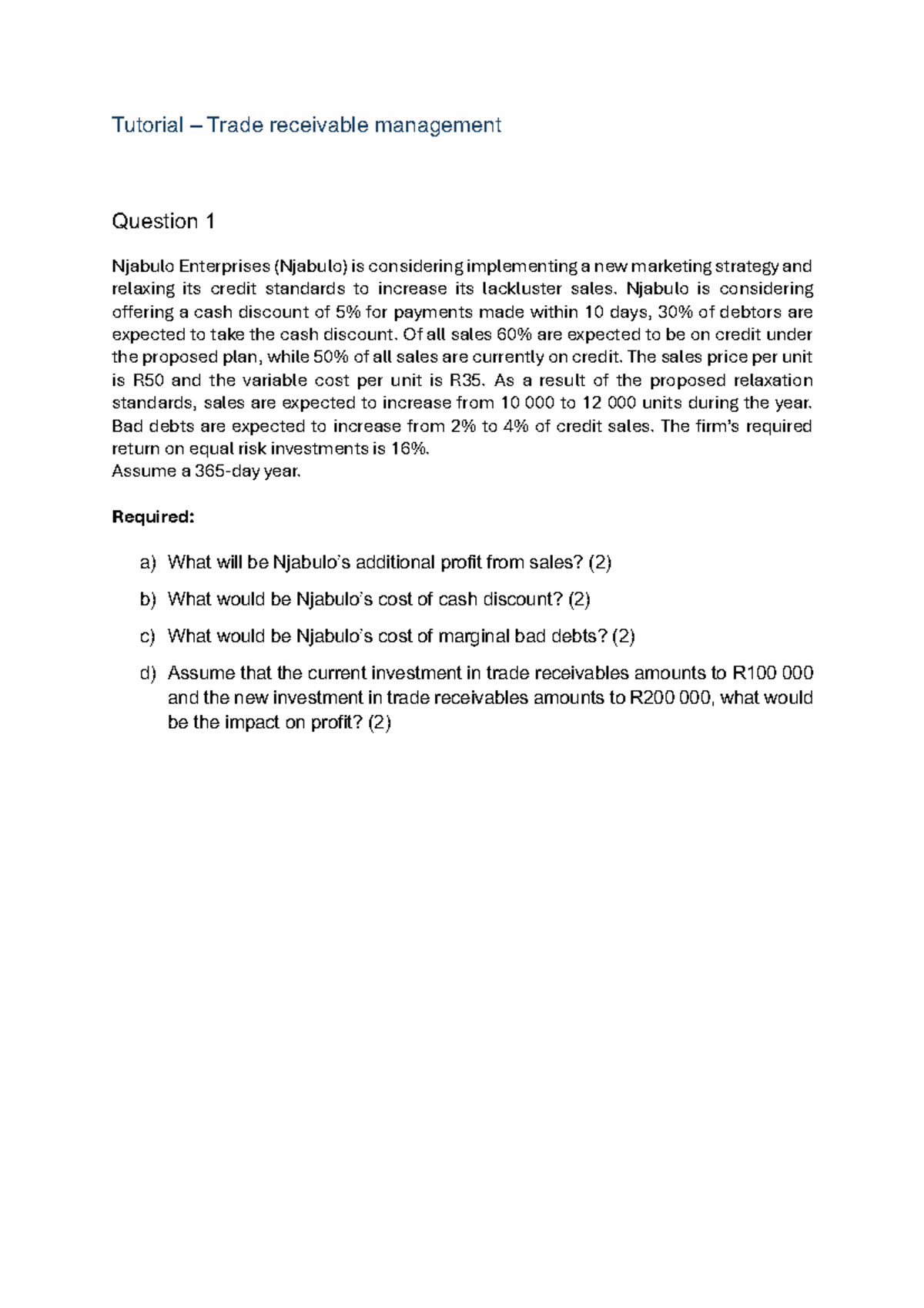Tutorial- Trade receivables management - Tutorial – Trade receivable ...