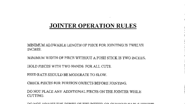 Jointer Operation Rules: Safety & Guidelines for Use - Studocu