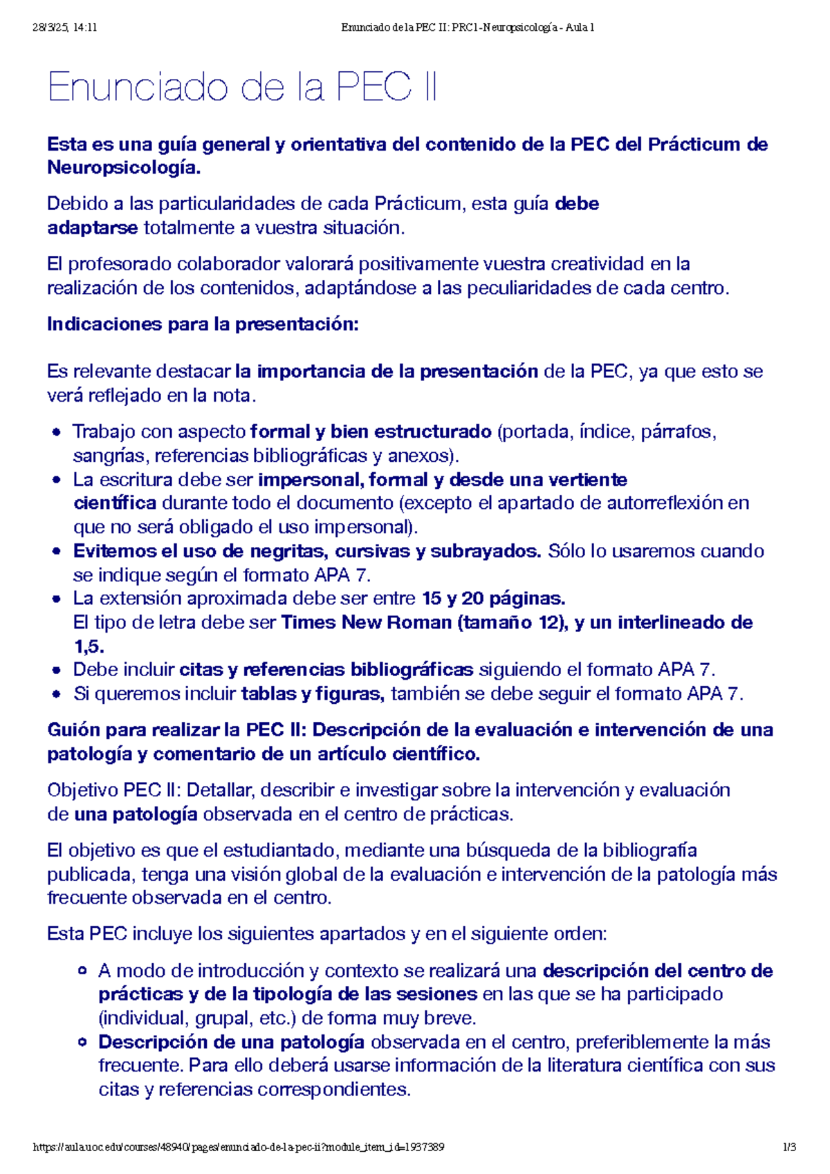 Enunciado de la PEC II PRC1: Guía para el Prácticum en Neuropsicología ...