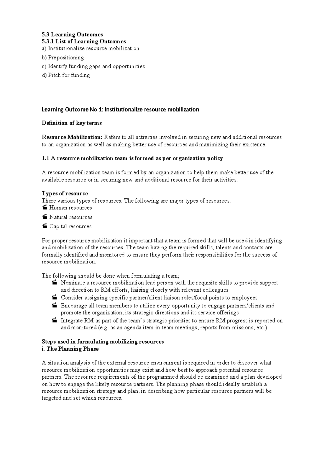 Resource Mobilization Strategies: Key Concepts & Learning Outcomes - Studocu