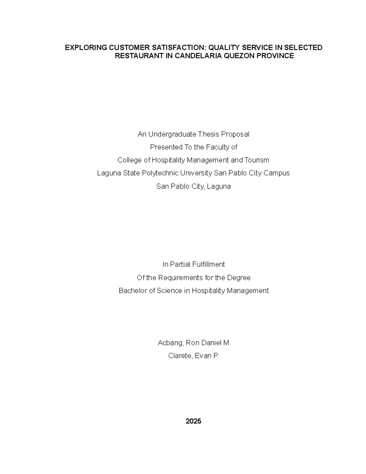 Thesis 2025: Customer Satisfaction & Service Quality in Candelaria ...
