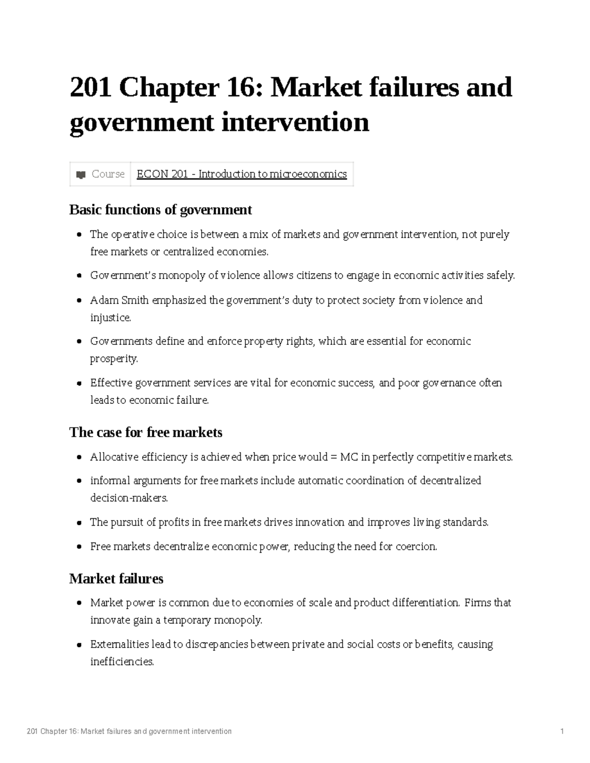 ECON 201 Chapter 16: Analyzing Market Failures & Gov Intervention - Studocu