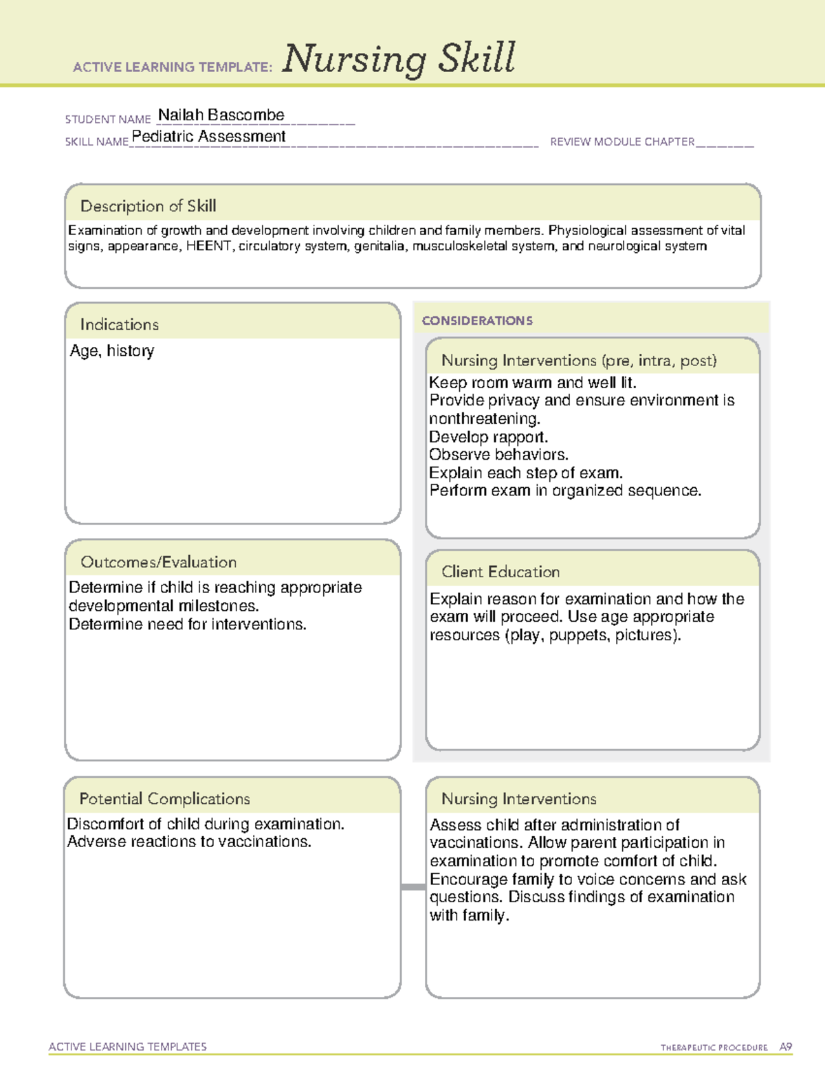PEDS 101: Pediatric Assessment - Active Learning Template Guide - Studocu