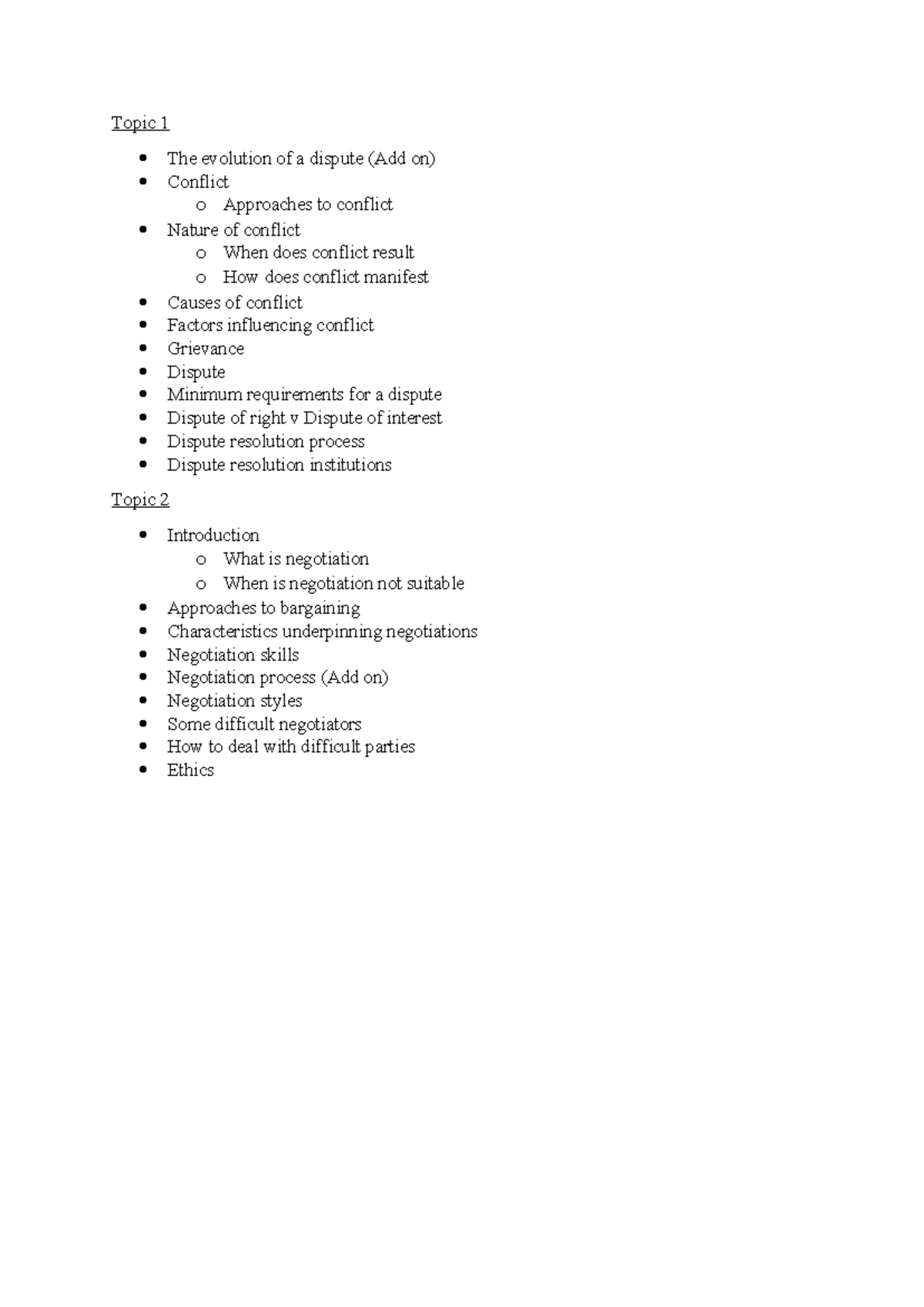 Test 1 points - Notes - Topic 1 The evolution of a dispute (Add on ...