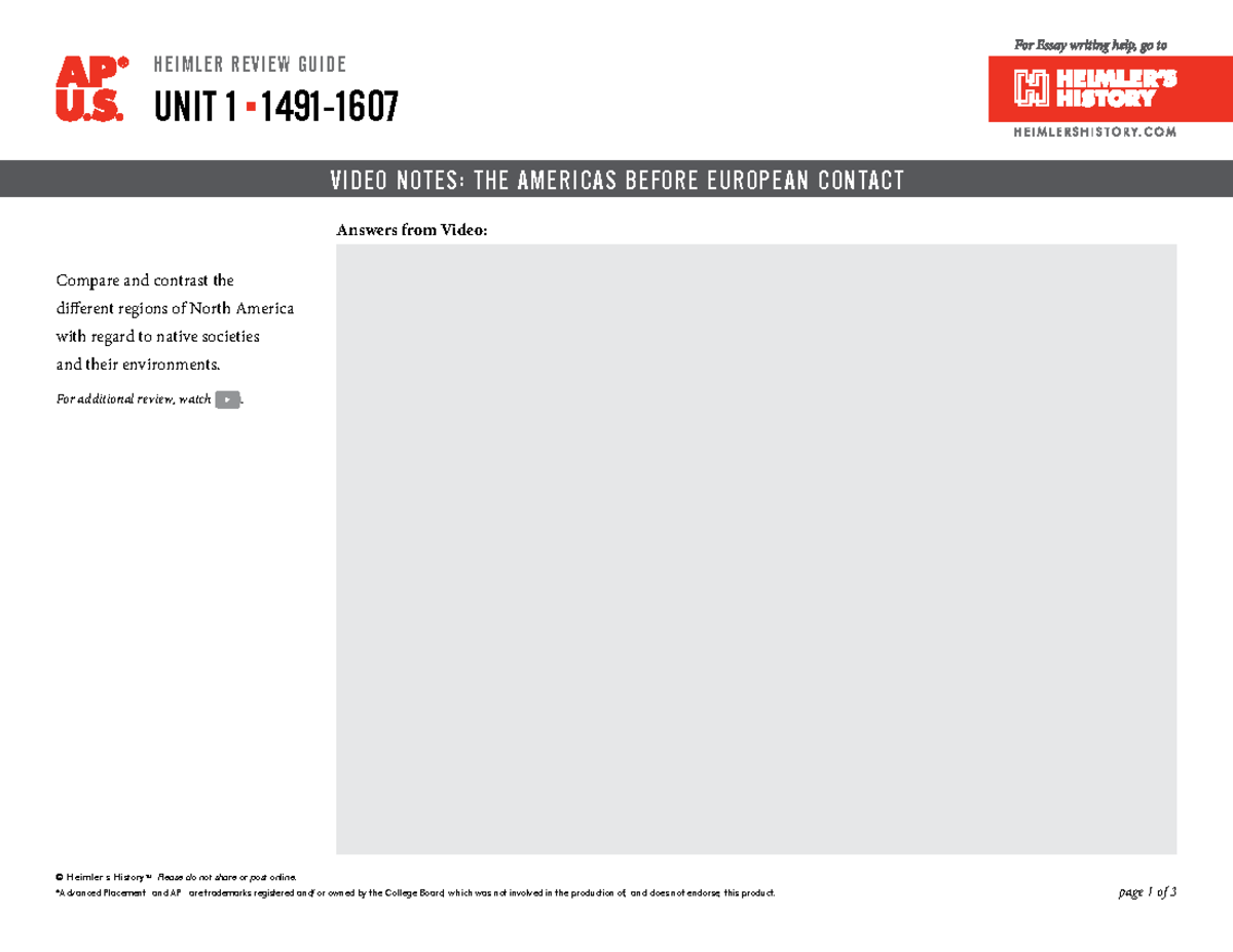 AP US History Review Guide: Unit 1 Video Notes on The Americas - Studocu