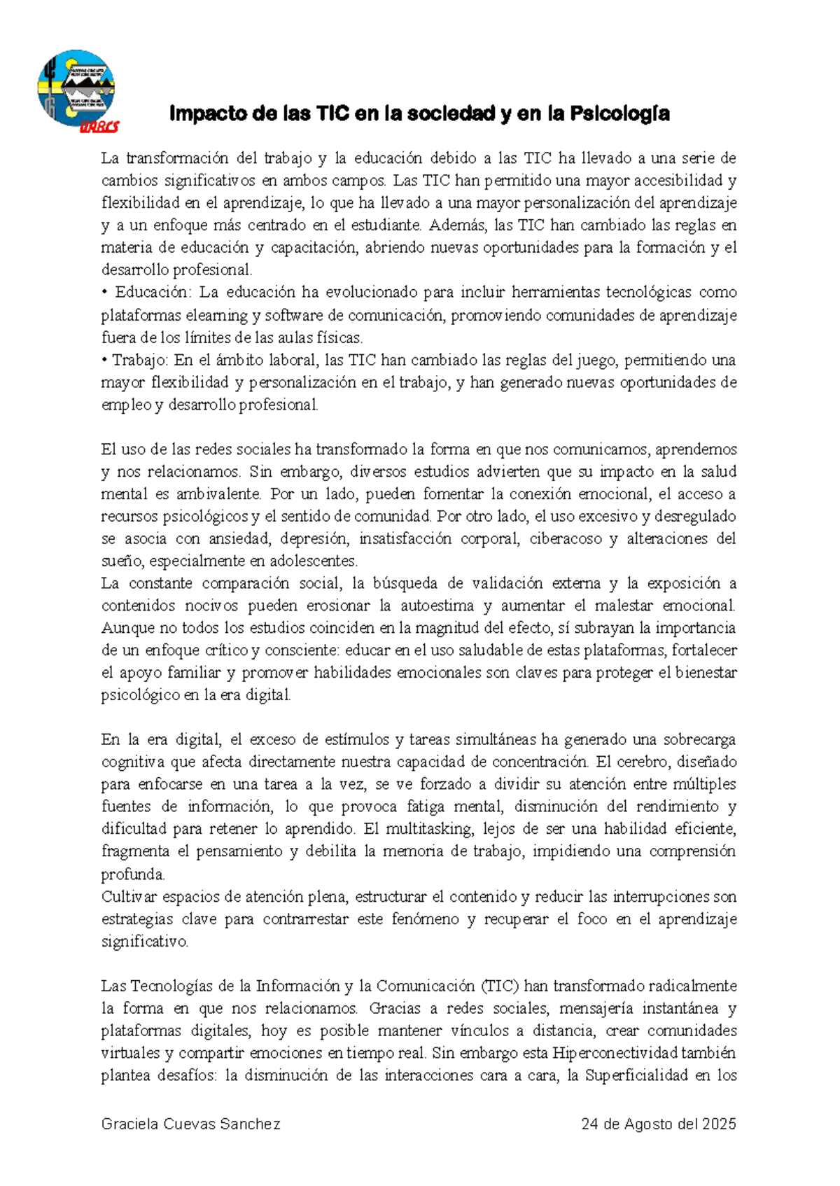 Impacto de las TIC en la Sociedad y la Psicología: Un Análisis Crítico ...