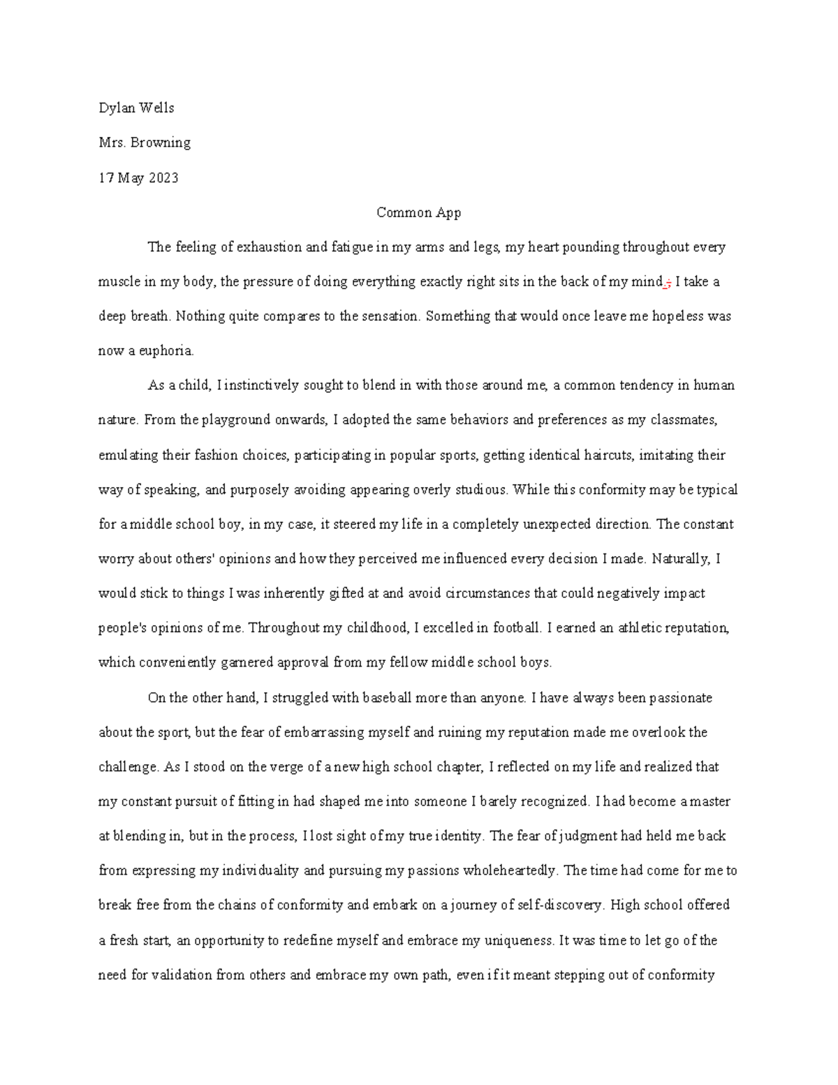 Dylan Wells - Common App Essay: Embracing Individuality and Growth ...