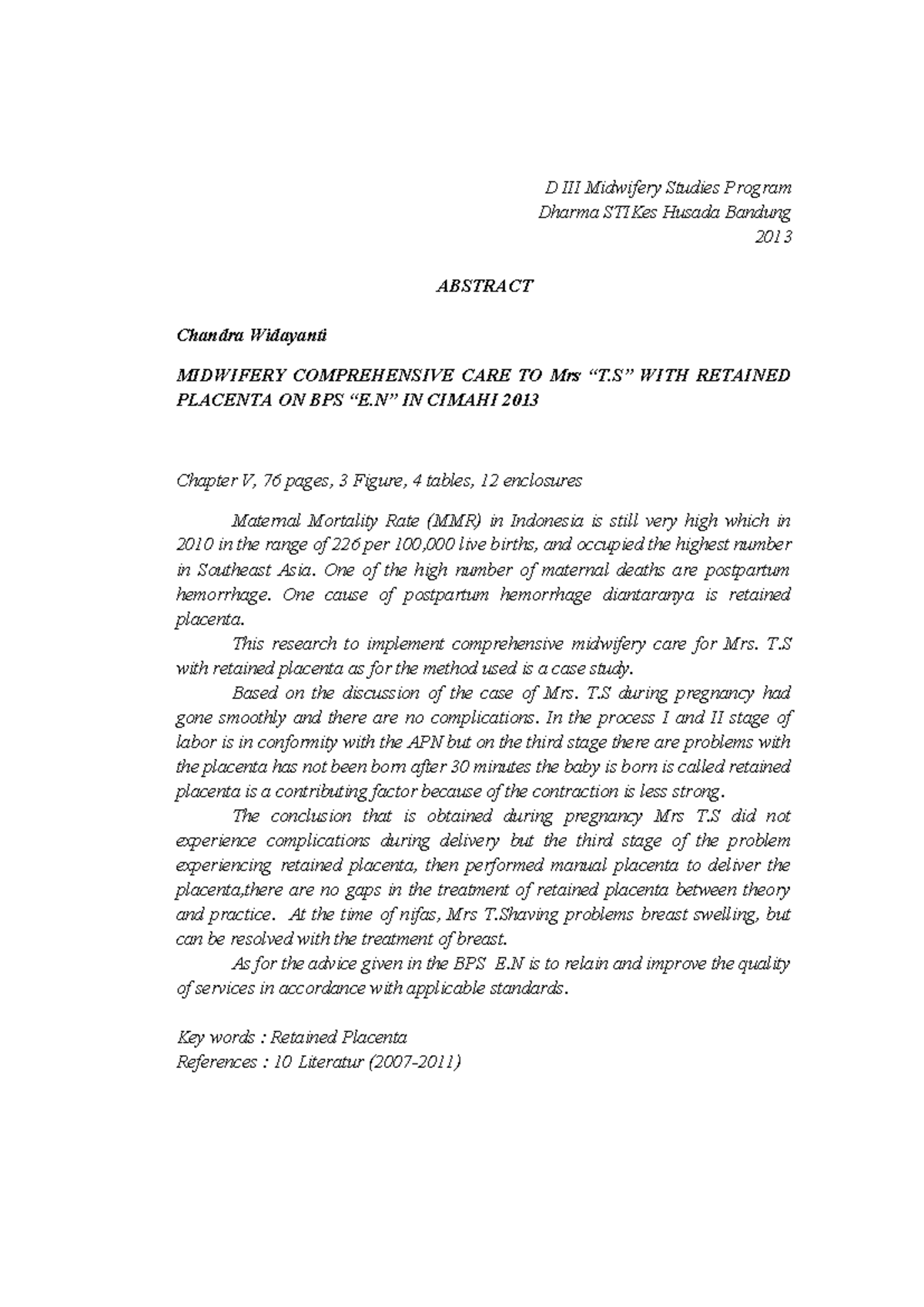 Midwifery Case Study (D III): Comprehensive Care for Retained Placenta ...