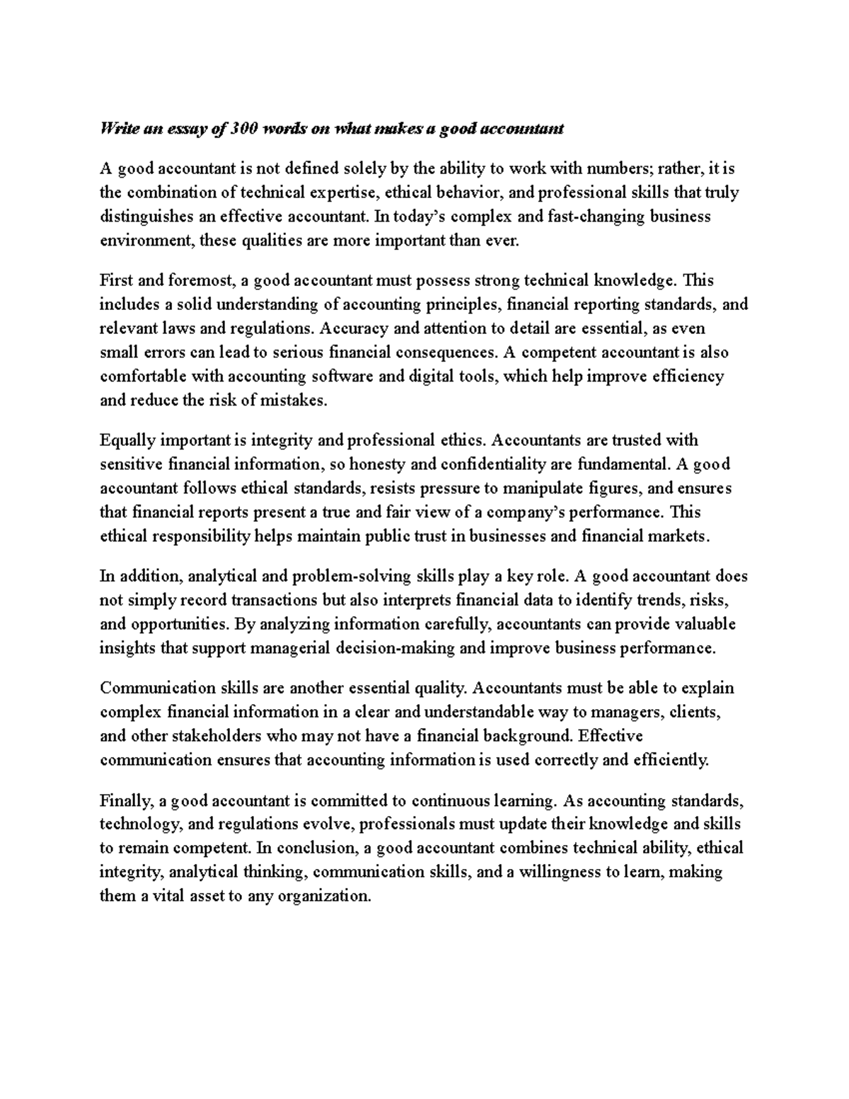 Unit 3 Essay: Qualities of an Effective Accountant - Studocu