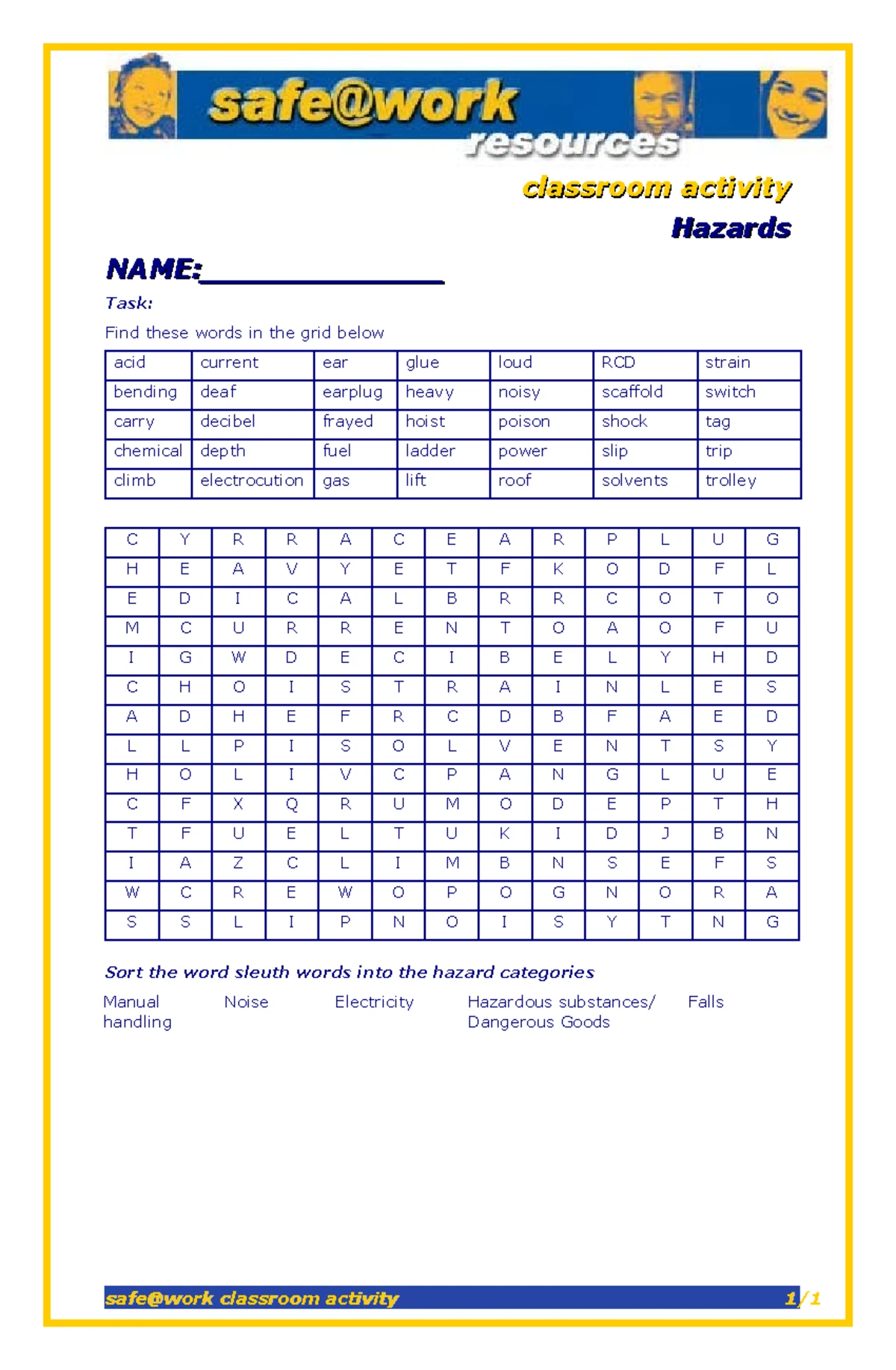 Hracshortanswerexercise - classroom activityclassroom activity Hazards ...