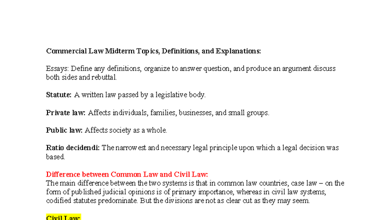 Commercial Law Midterm Study Guide: Key Topics & Definitions - Studocu