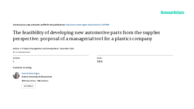 Feasibility Study on New Automotive Parts Development: A Managerial ...