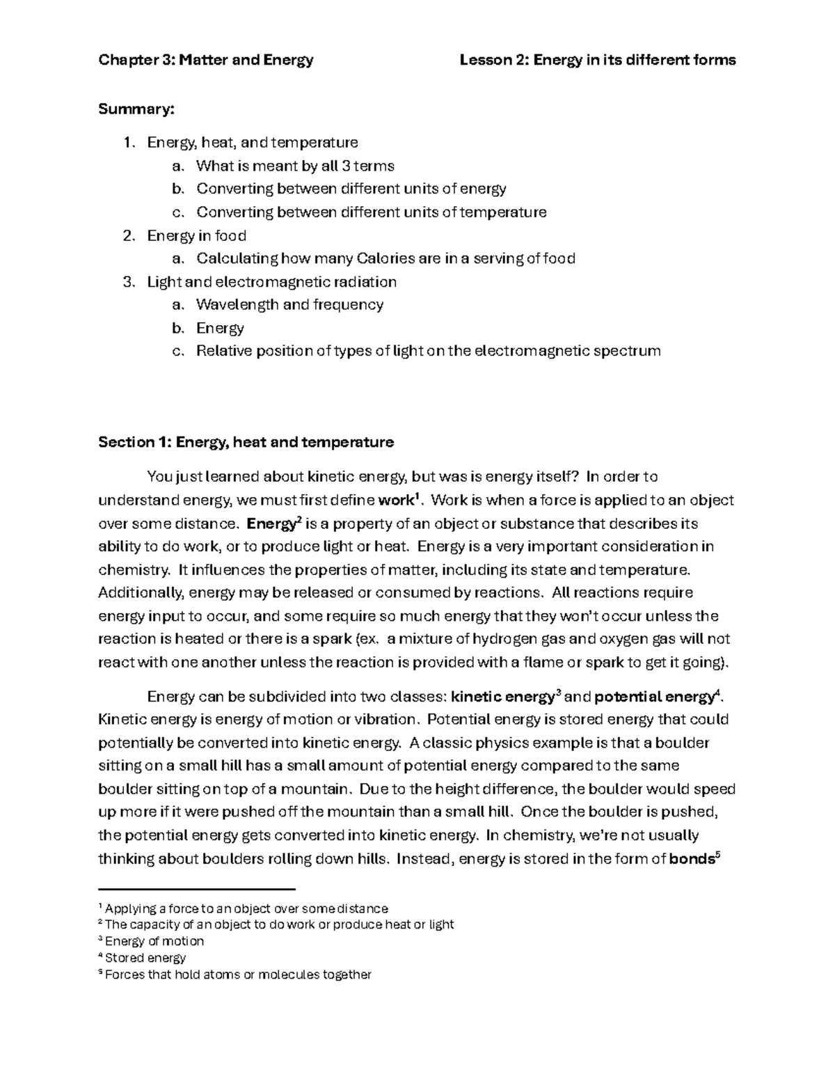 Chapter 3: Matter and Energy - Lesson 2: Energy in Various Forms ...