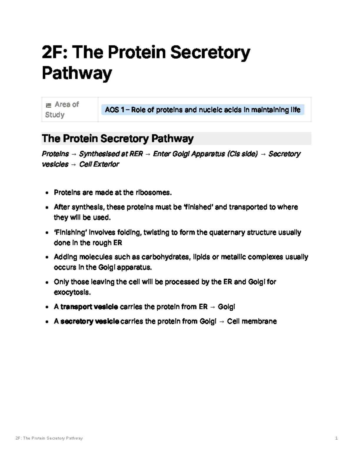 2F: The Protein Secretory Pathway - Role of Proteins in Life - Studocu