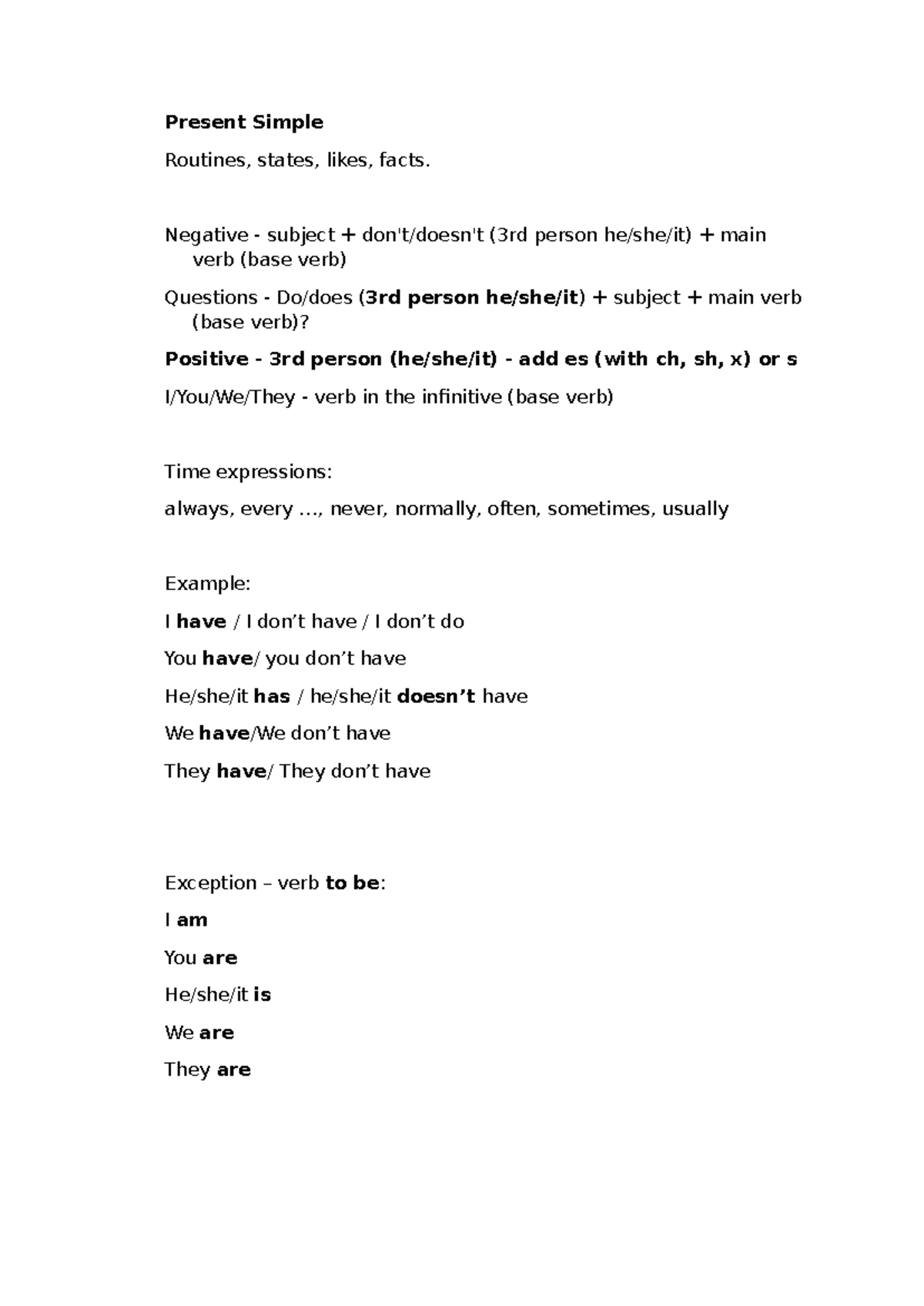 Present Simple Explanation - Present Simple Routines, states, likes ...