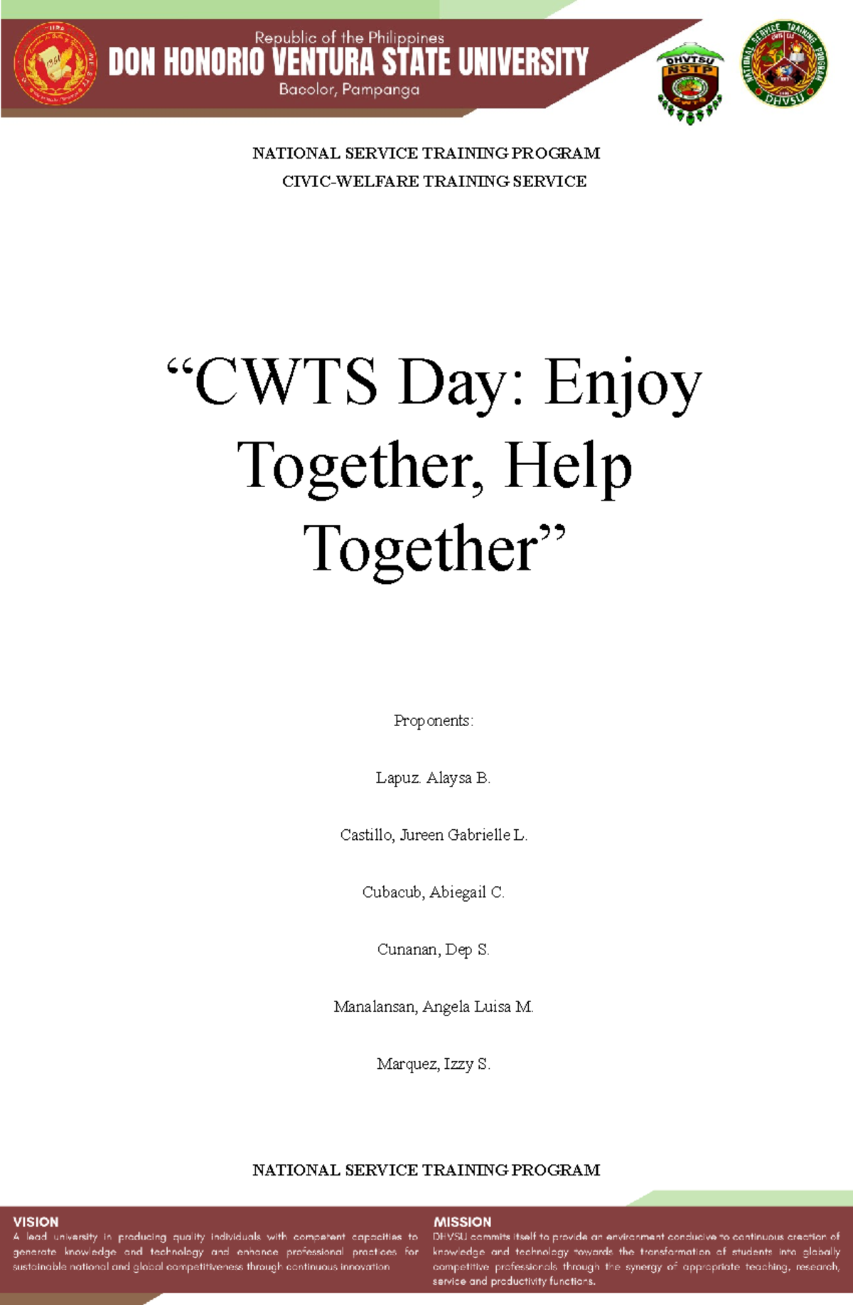 Project- Proposal-CWTS - NATIONAL SERVICE TRAINING PROGRAM CIVIC ...