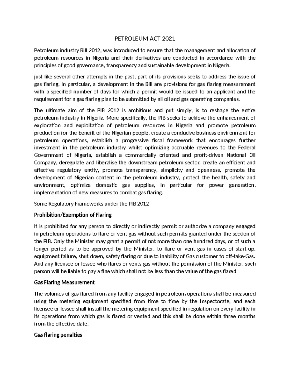 Petroleum Act 2021: Overview of Gas Flaring Regulations and Penalties ...
