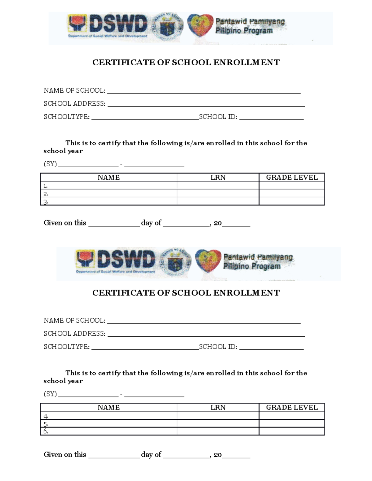4PS Certificate of Enrollment and Health Center Registration - Studocu
