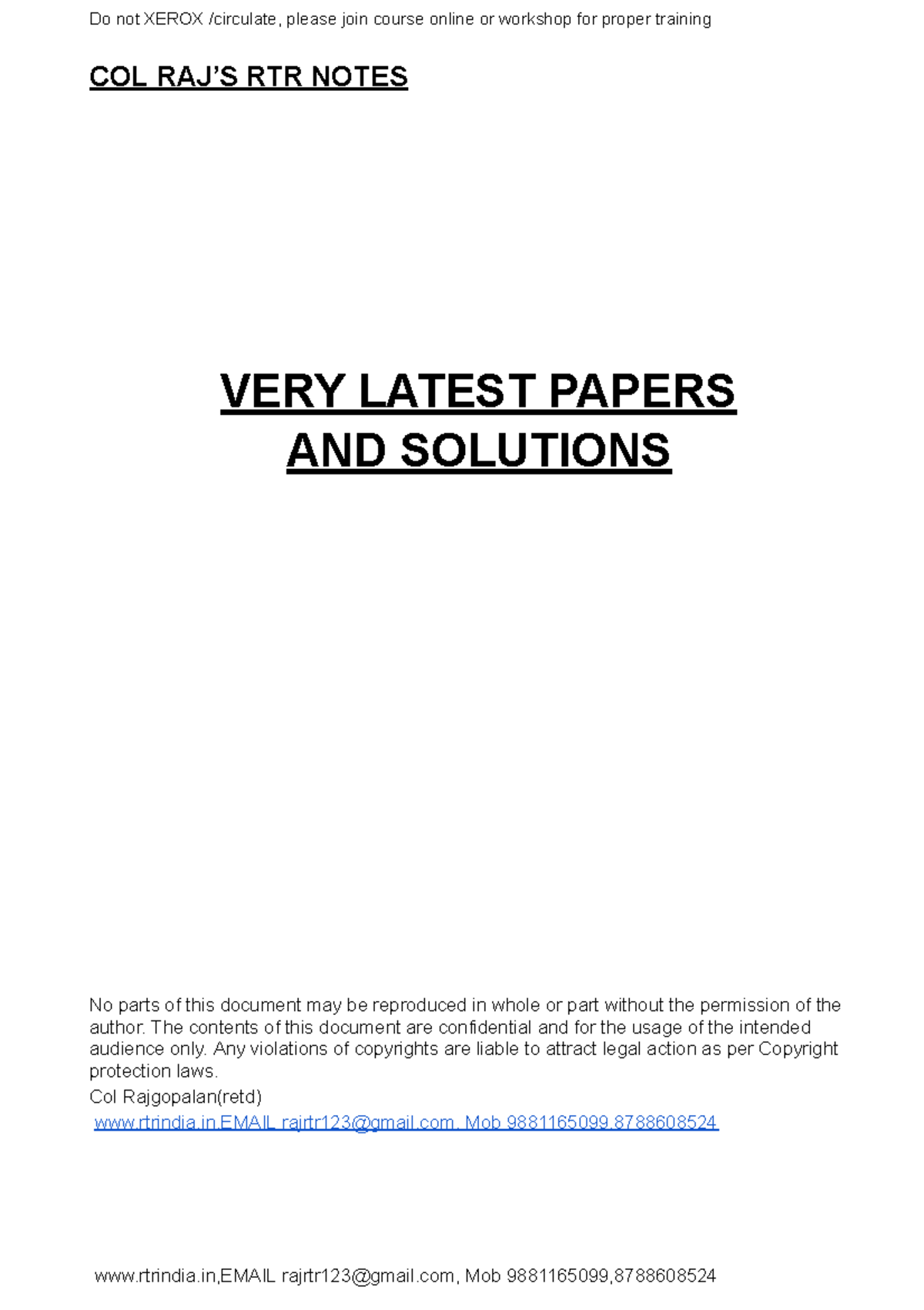 RTR Col Raj's Aviation RTR Notes: Latest Papers & Solutions - Studocu