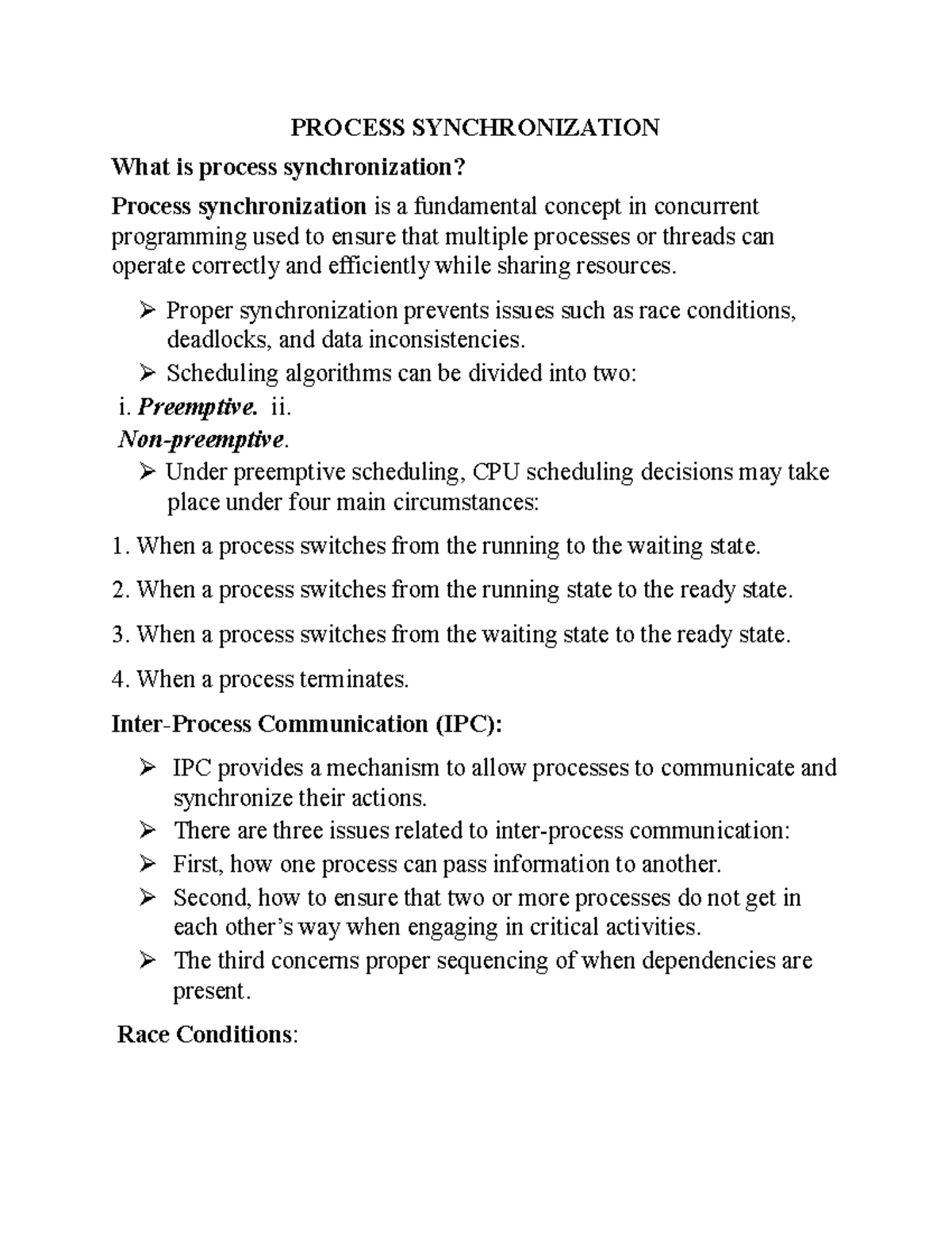 Process Synchronization AND Scheduling CONT - PROCESS SYNCHRONIZATION ...