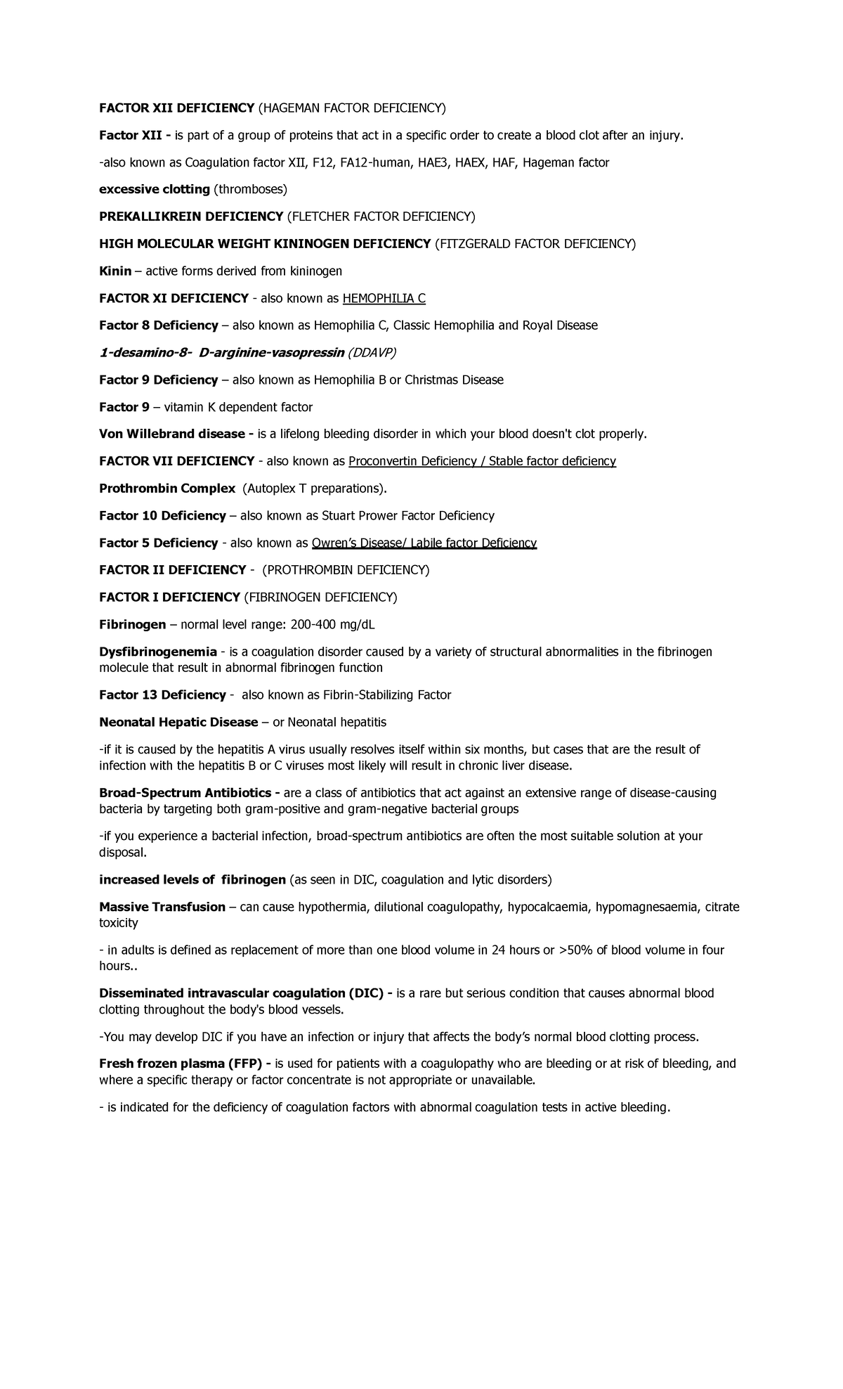 Factor Deficiencies Overview: Coagulation Disorders & Treatments - Studocu
