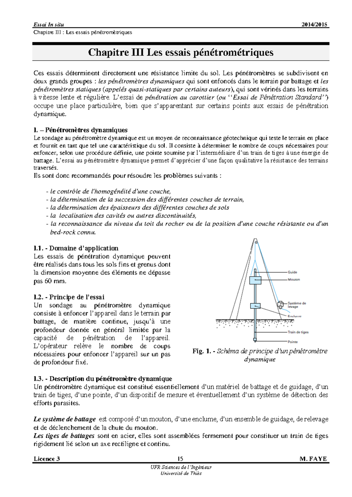 Chapitre 3 : Les Essais Pénétrométriques - Licence 3 M. Faye - Studocu