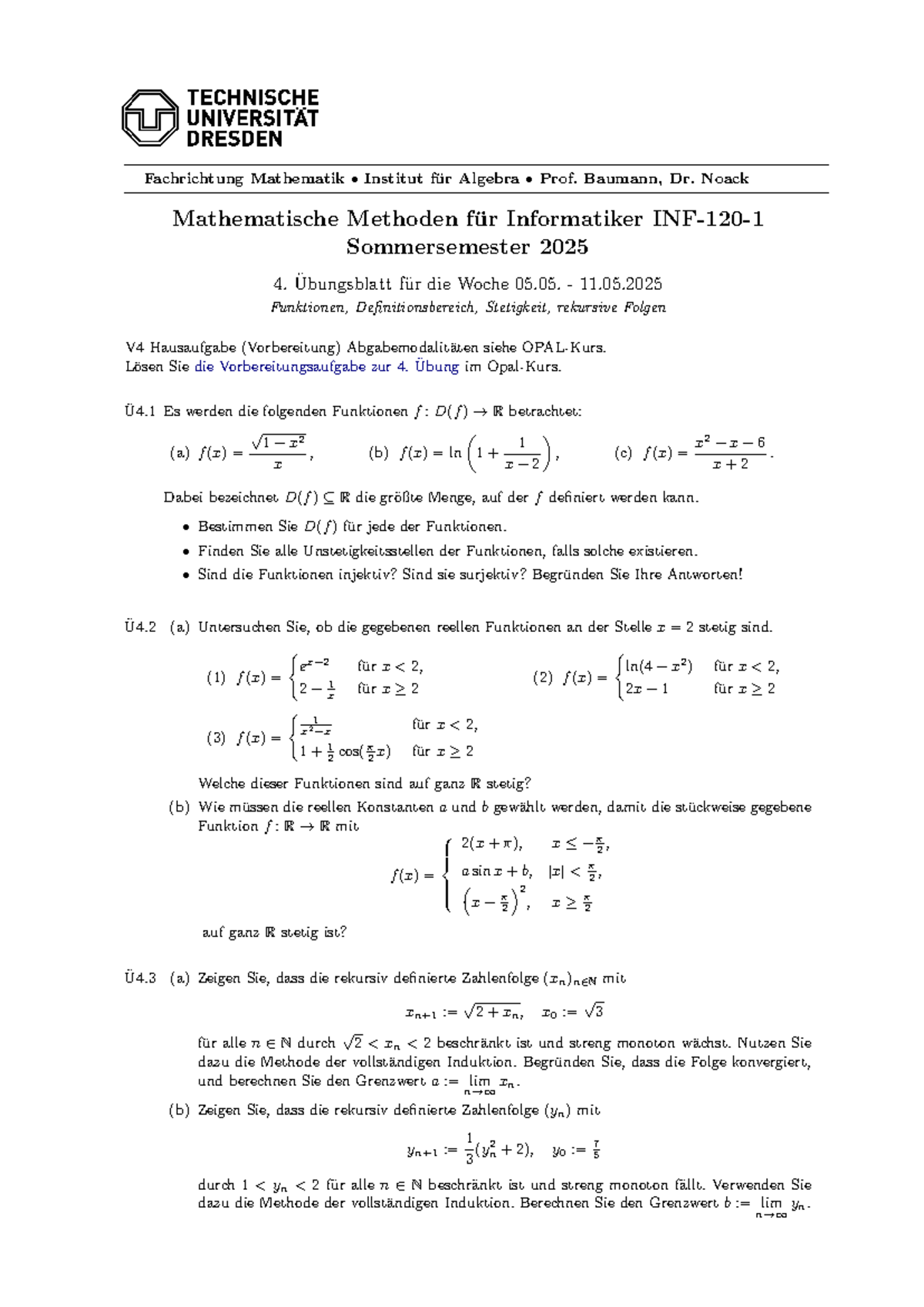 Mathematische Methoden Uebungen - Hausaufgabe V4 (SS 2025) - Studocu
