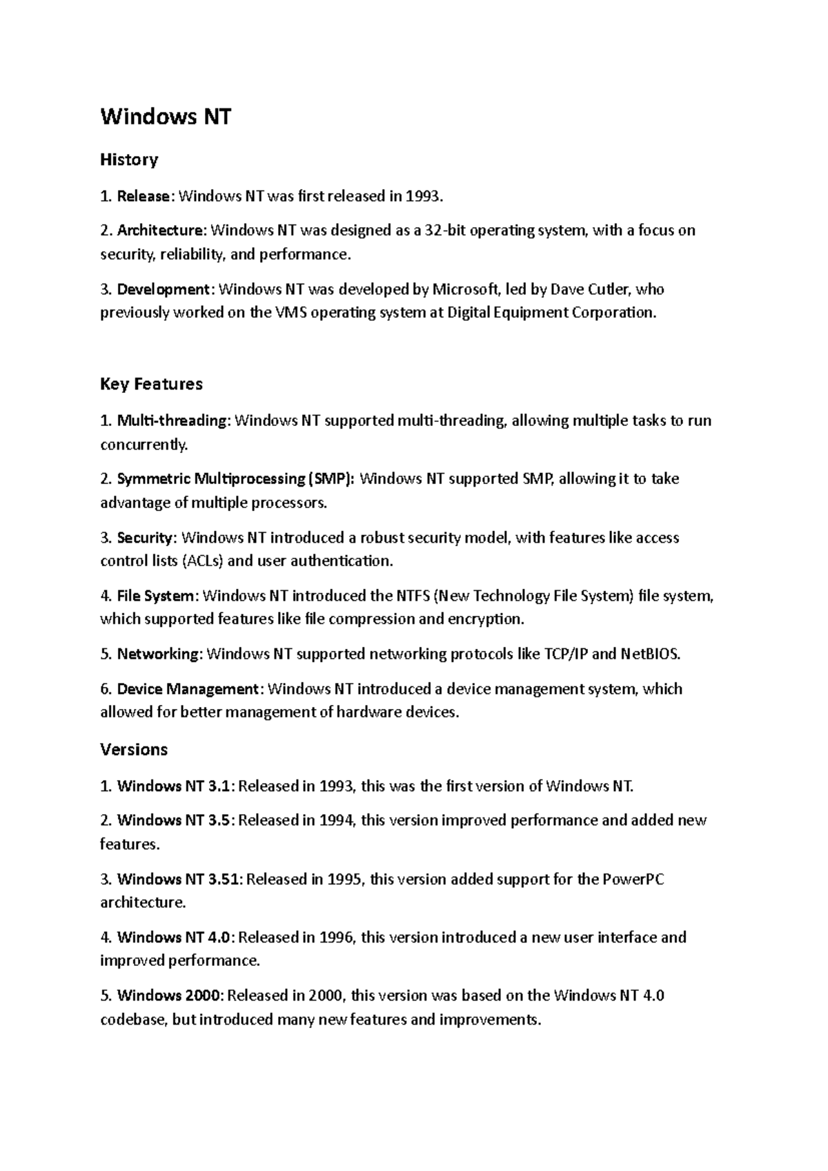 Windows NT - Architecture: Windows NT was designed as a 32-bit operating system, with a focus on ...