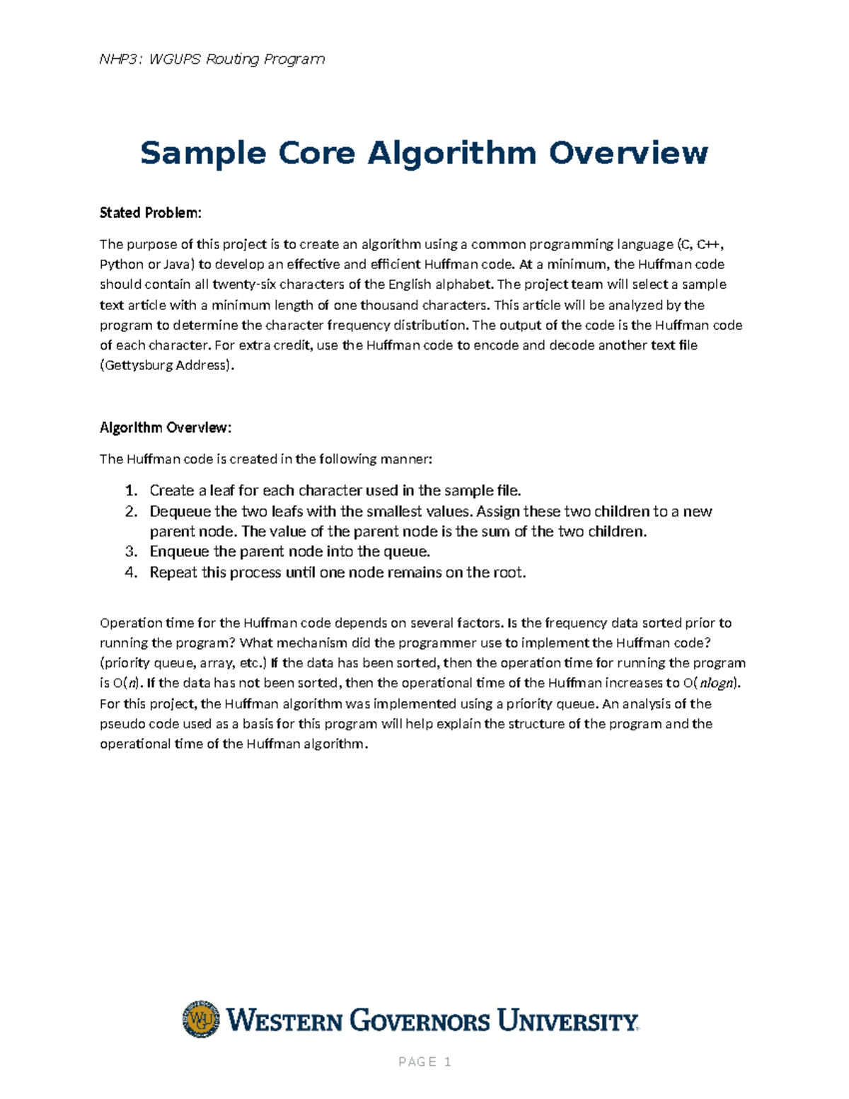 Sample Core Algorithm Overview Nhp3 Wgups Routing Program Sample