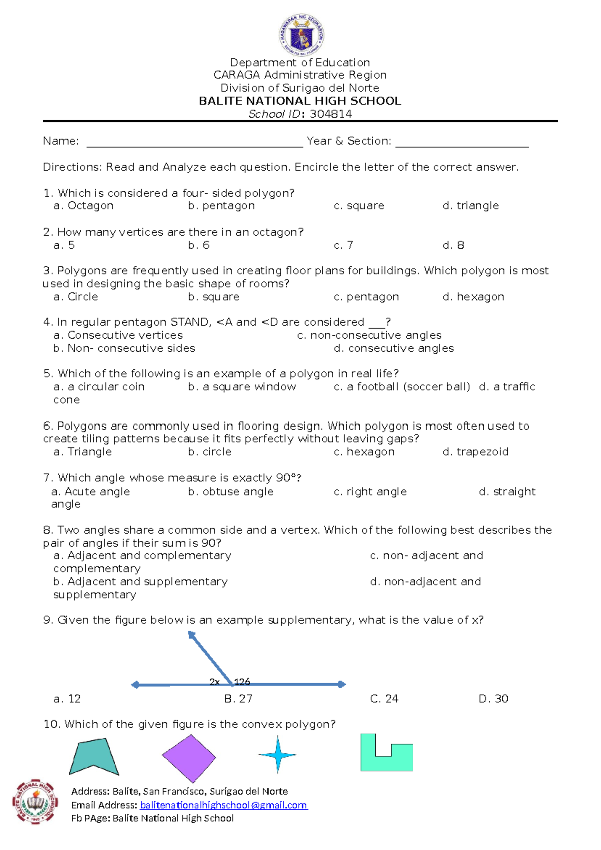 First Quarter Exam Review - MATHEMATICS 7 - Studocu