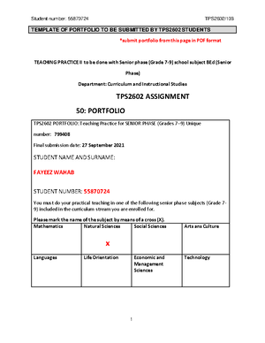 TPS2602 - Unisa - Teaching practice - Studocu