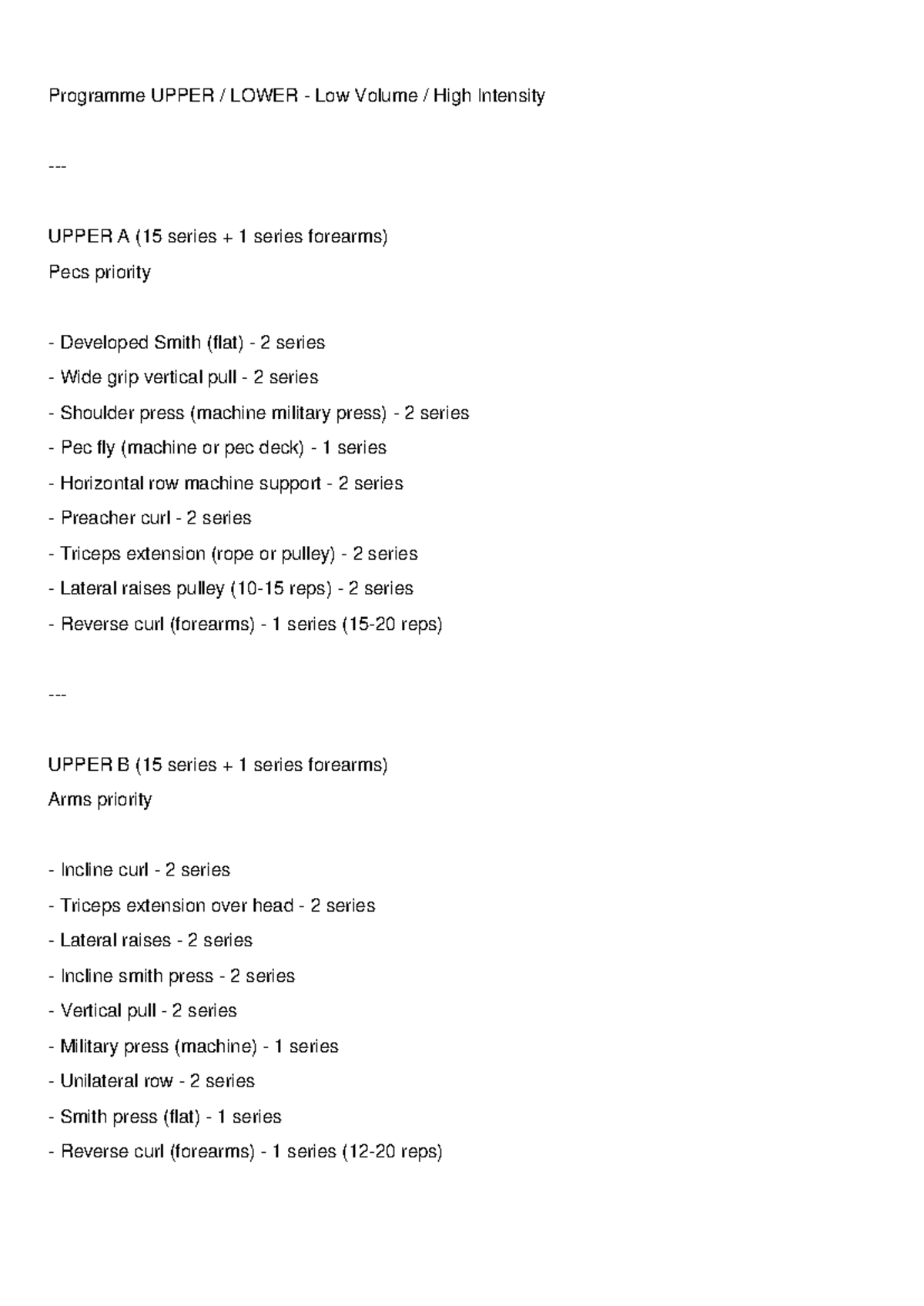 Upper Lower Workout Program: High Intensity & Low Volume Routine - Studocu