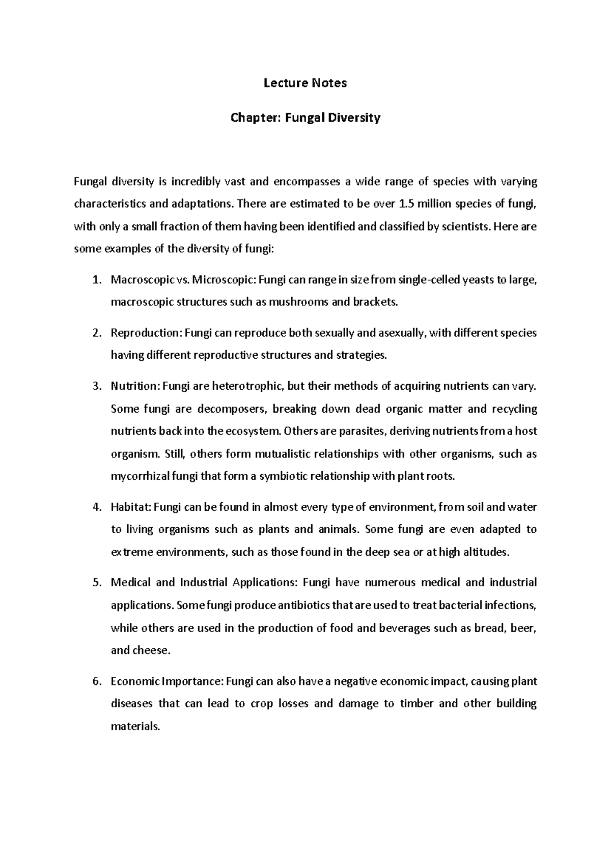 Lecture Notes: Fungal Diversity (BIOL 101) - Studocu