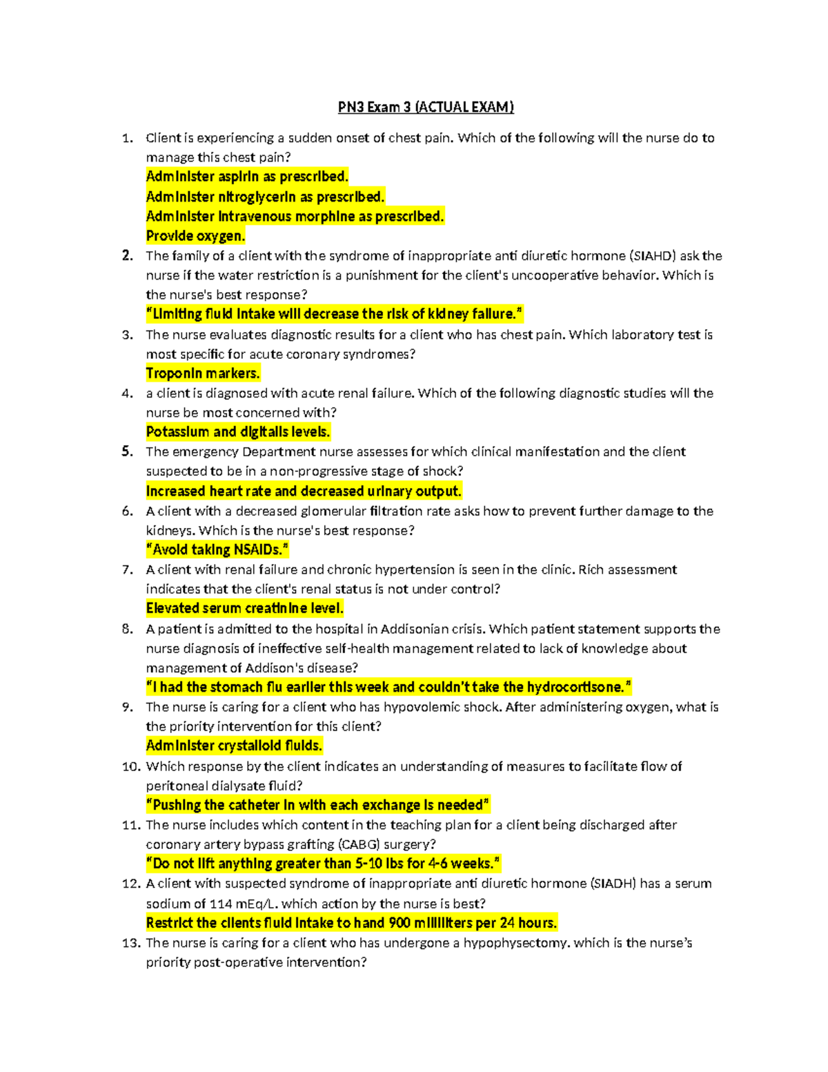 PN3 Exam 3 Study Guide: Key Concepts for Nursing Success - Studocu