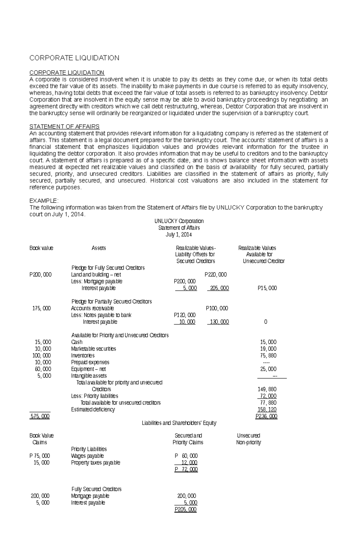 Corporate Liquidation Processes and Financial Statements Analysis - Studocu