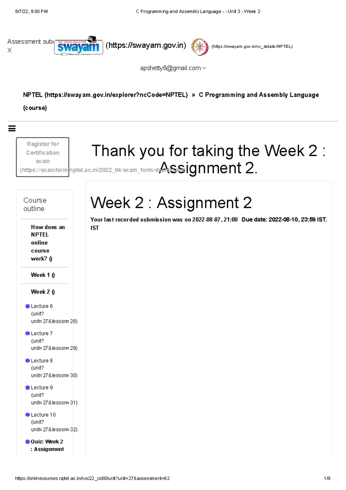 C Programming and Assembly Language - Unit 3 - Week 2 - Thank you for ...