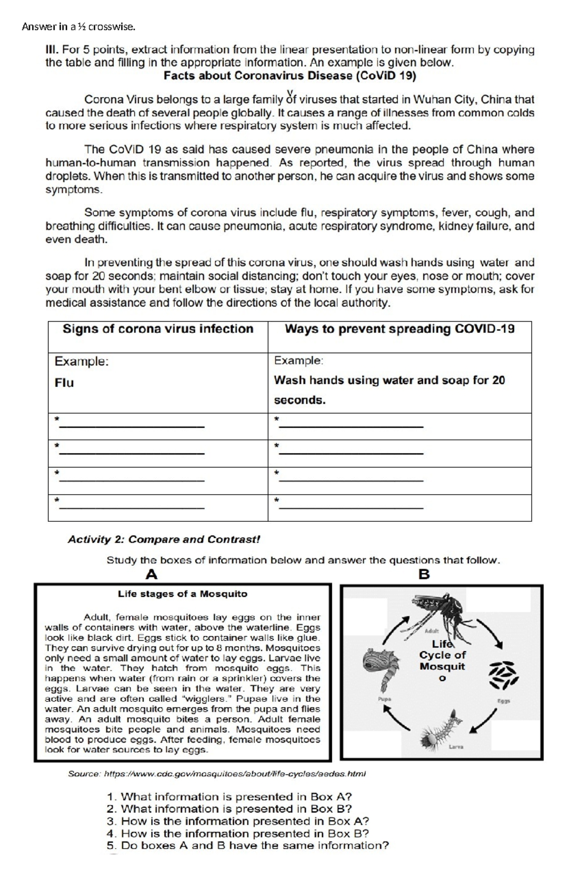Linear and non-linear - type of text - Answer in a crosswise. For 5 ...