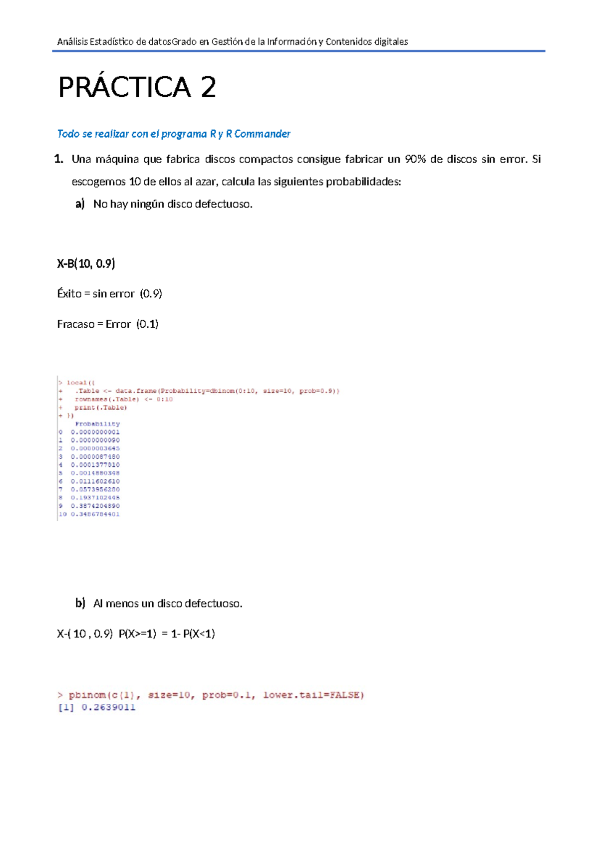 Práctica 2 R estd - Practica del paquete estadistico R - PRÁCTICA 2 ...