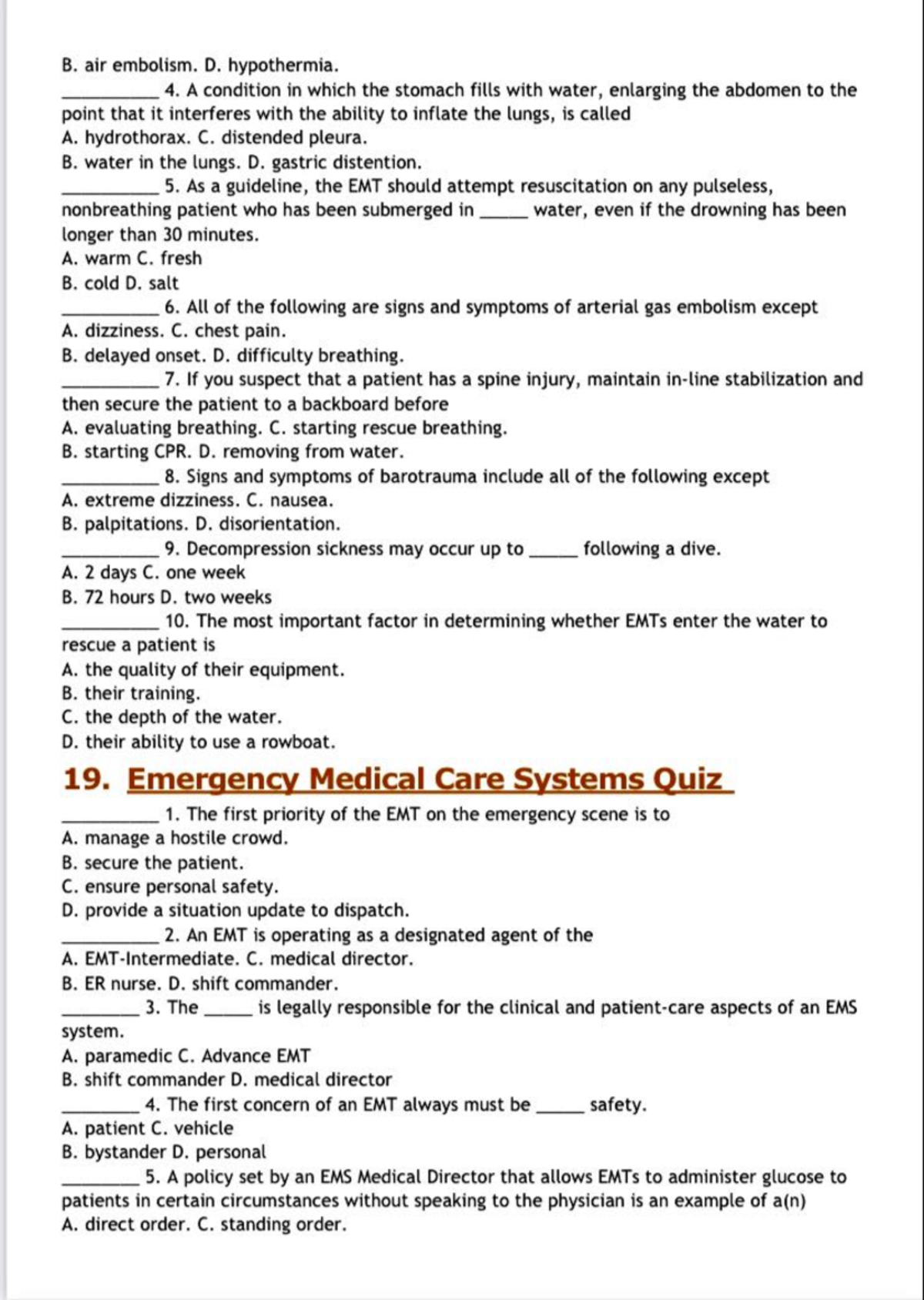 20 Quiz on Drowning and Diving Emergencies - Studocu