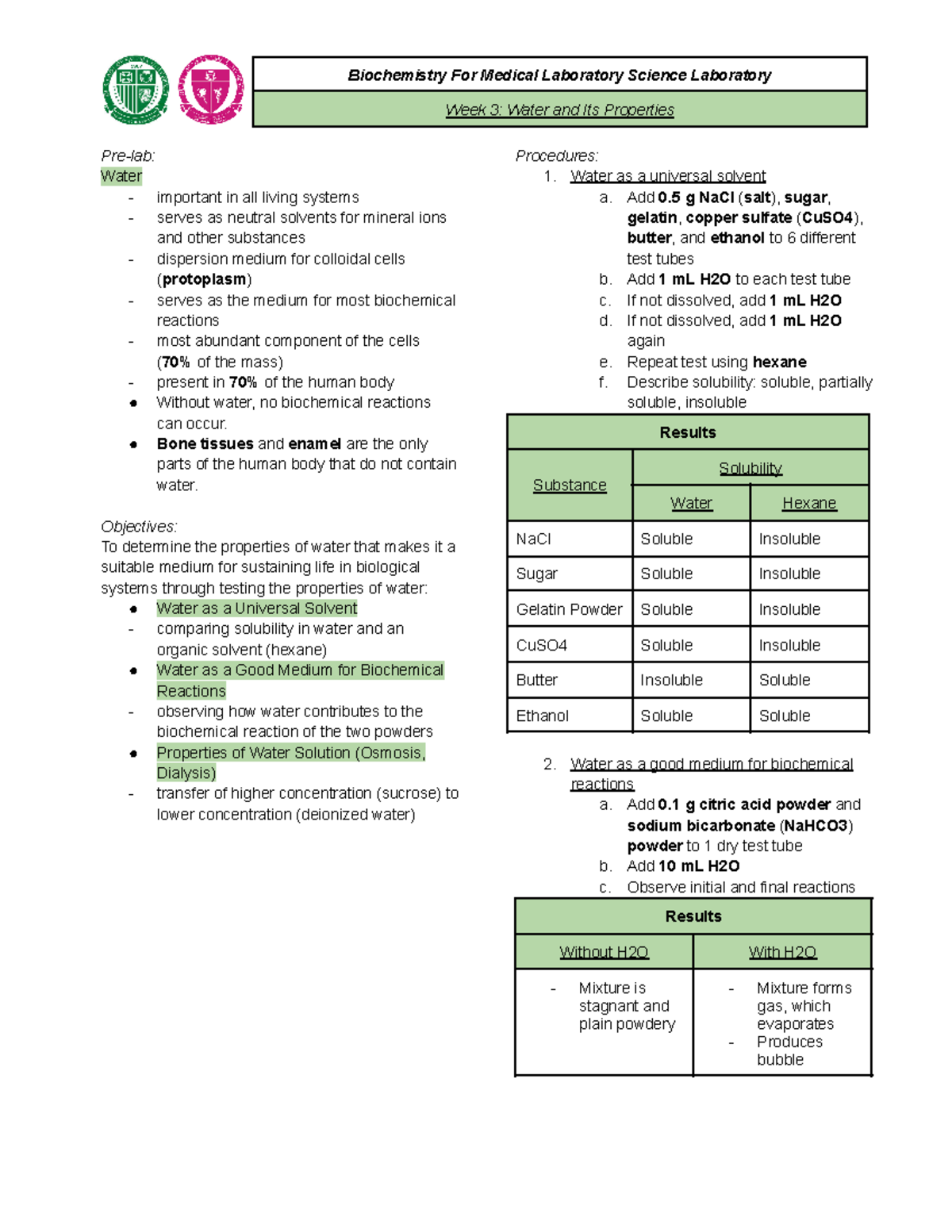 WEEK 3 Water and Its Properties - Biochemistry For Medical Laboratory ...