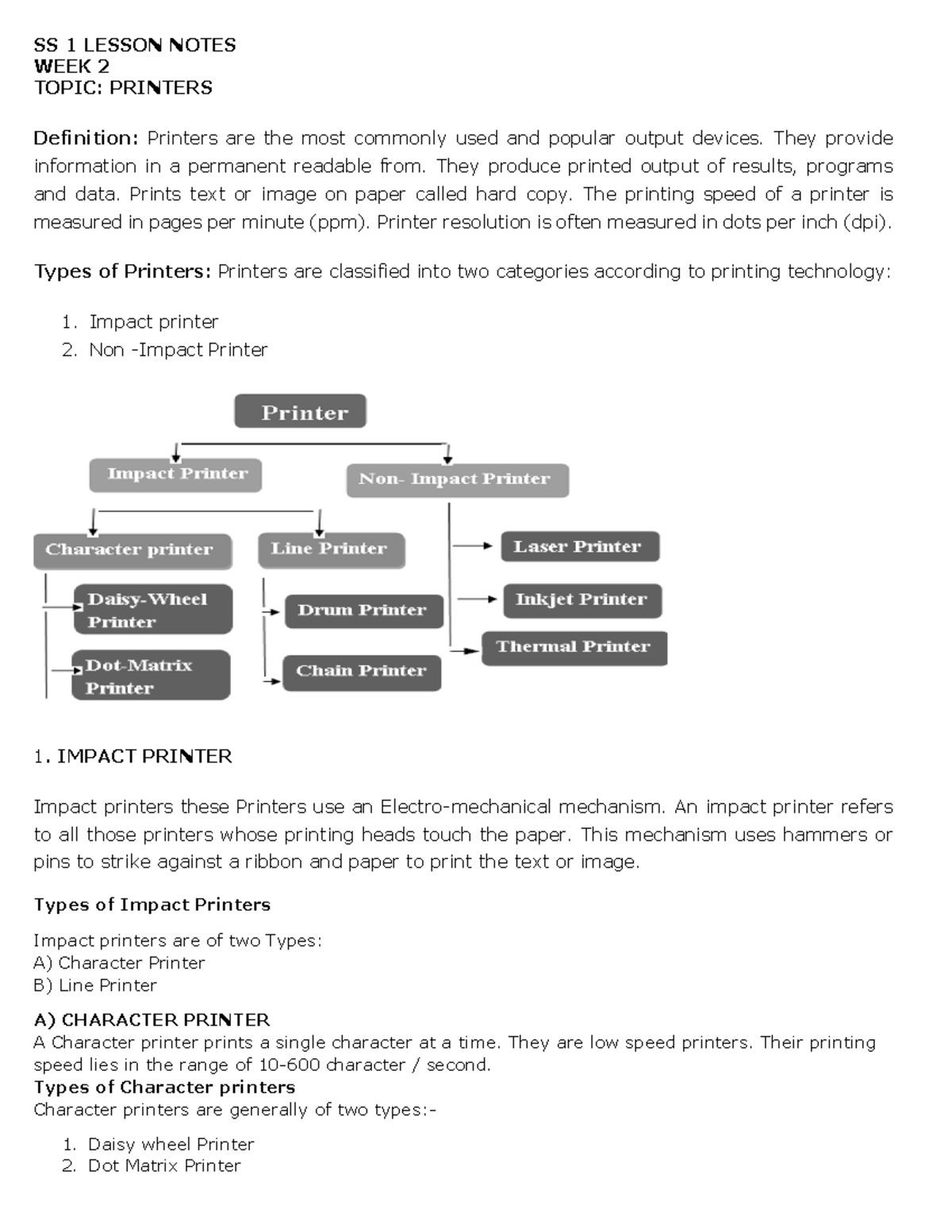 SS 8785 WEEK 2 Lesson Notes: Overview of Printers and Their Types - Studocu