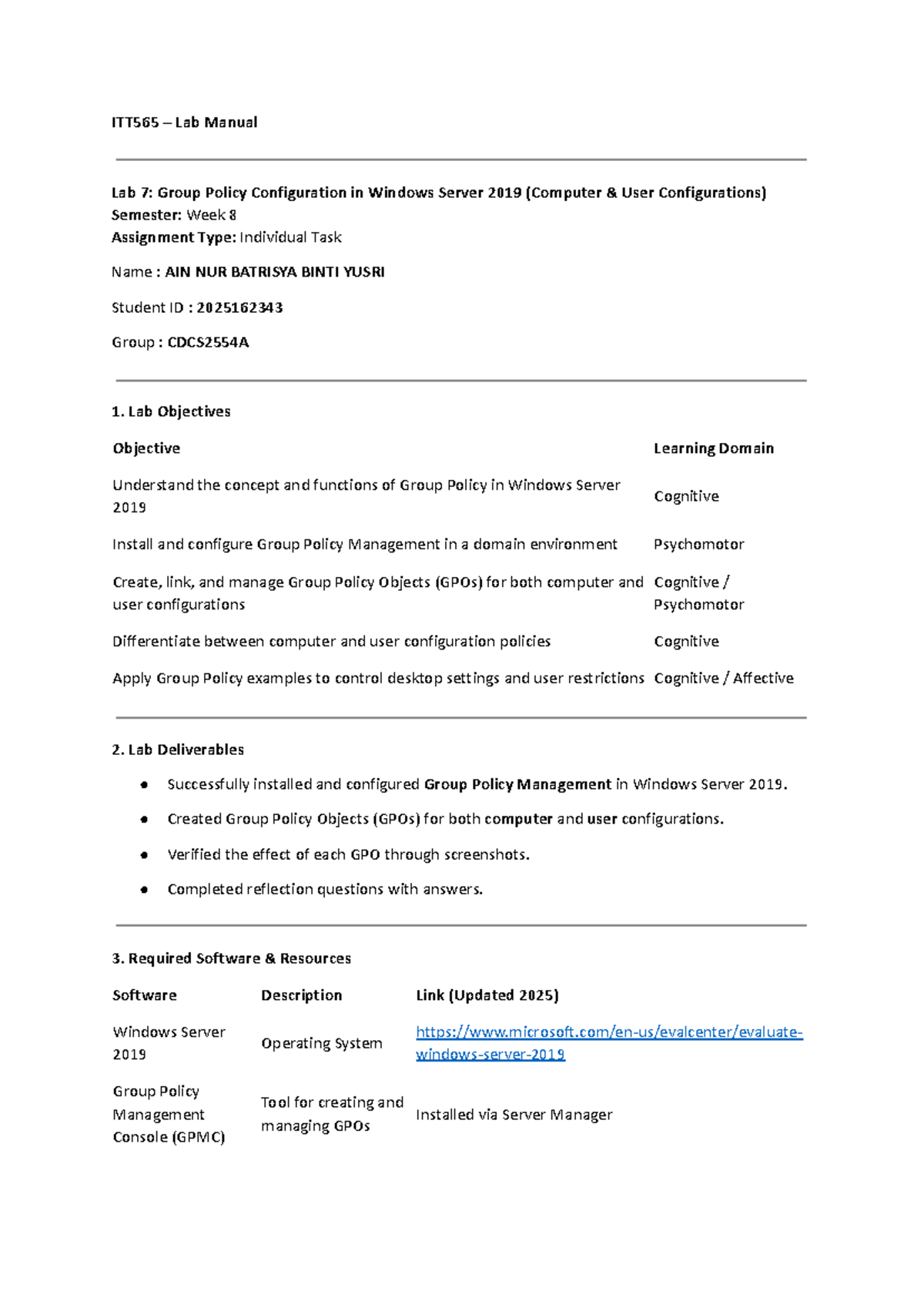 ITT565 Lab 7: Group Policy Config in Windows Server 2019 - Studocu